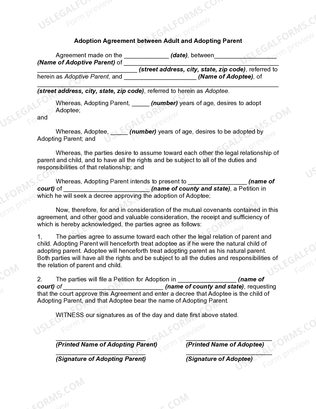 Adoption Agreement Format for Property - Adoption Agreement Form | US ...