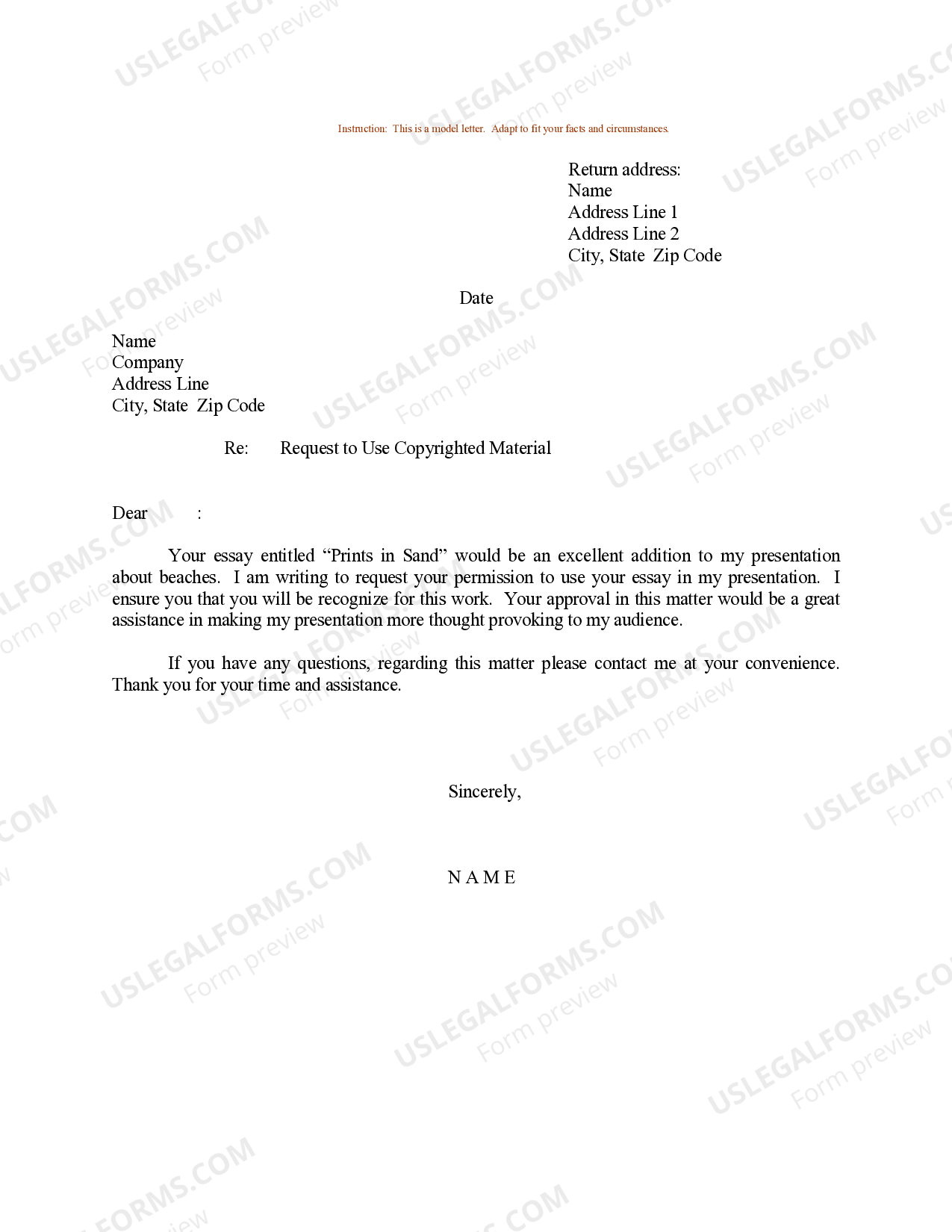 Hawaii Sample Letter for Request to Use Copyrighted Material - Use ...