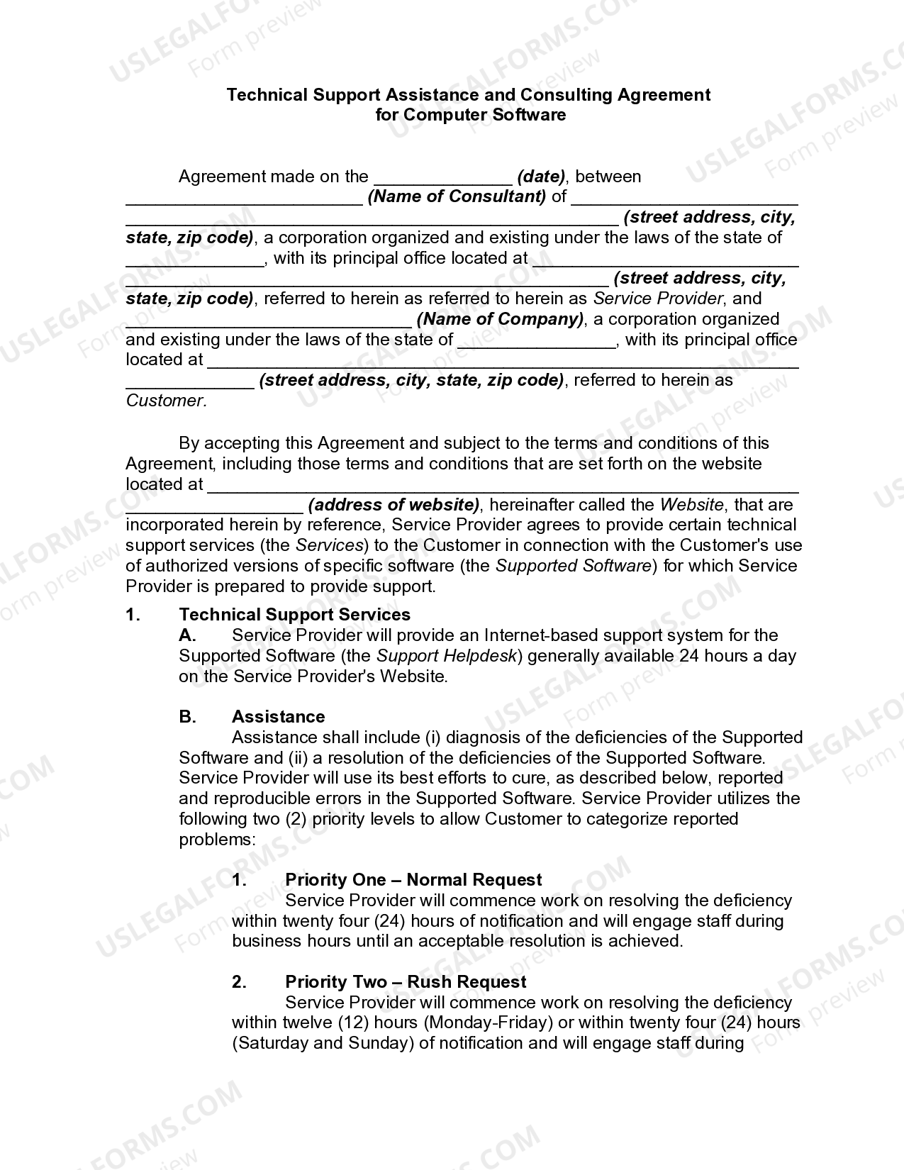 Technical Support Assistance and Consulting Agreement for Computer ...