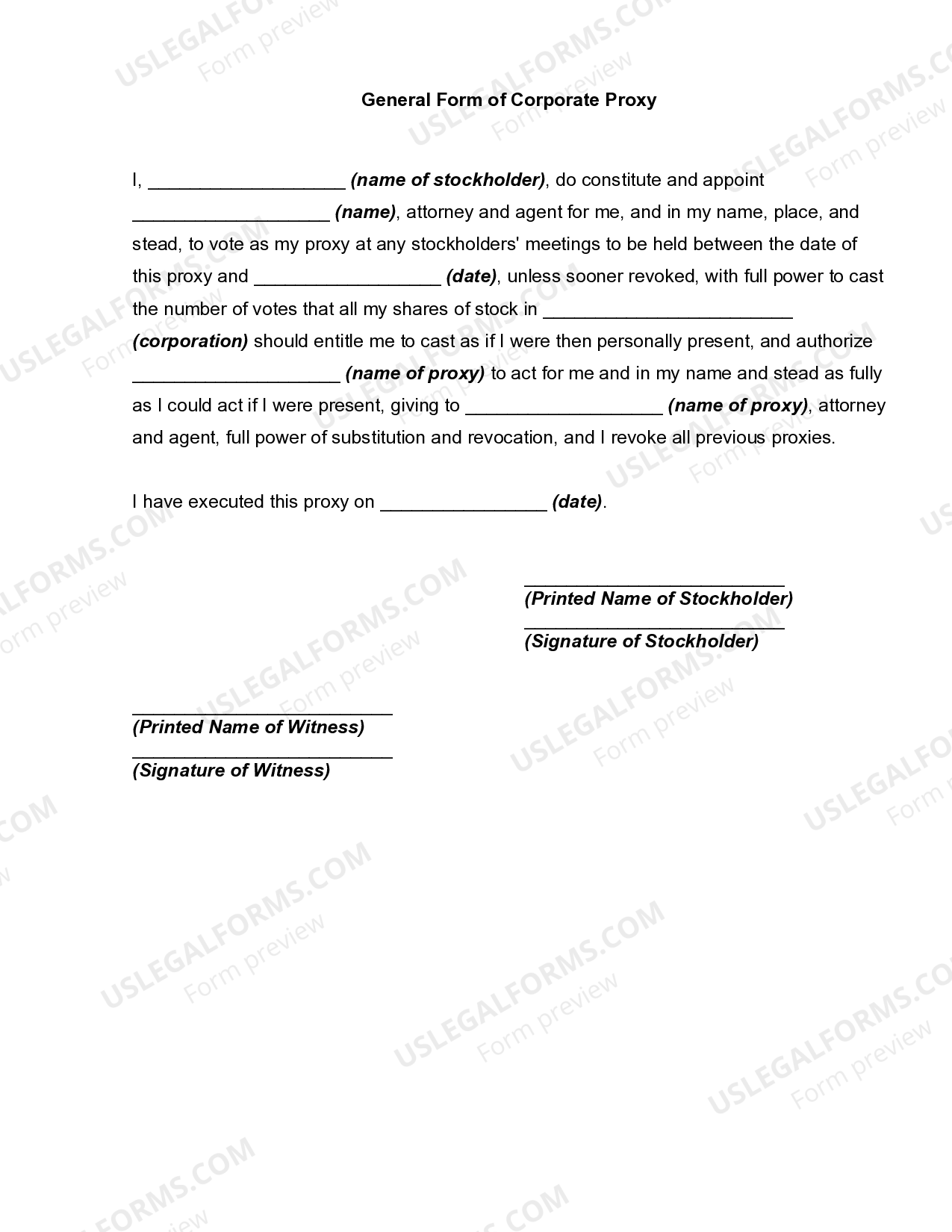 General Form of Corporate Proxy Vote - Form Proxy Vote | US Legal Forms