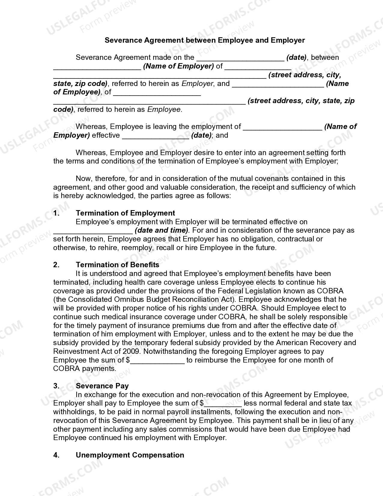 Severance Agreement between Employee and Employer - Severance Payment ...