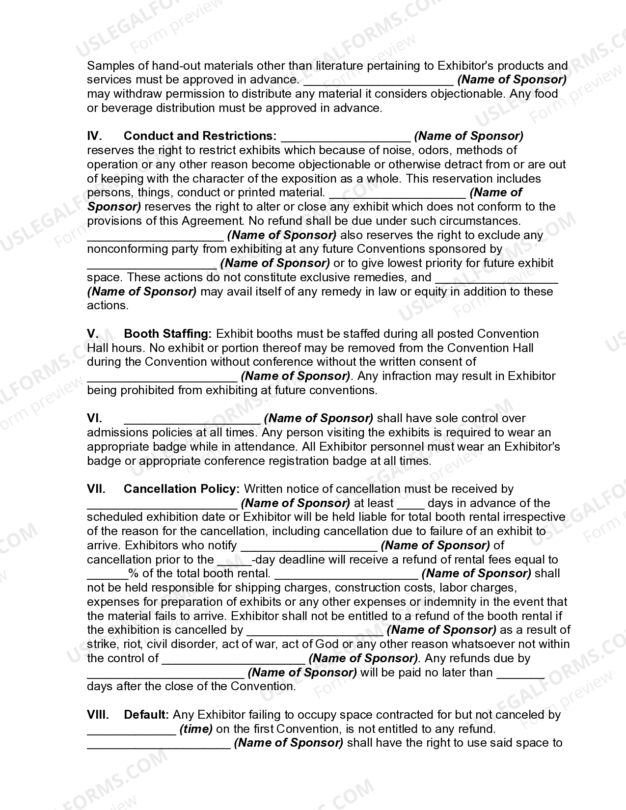 Massachusetts Exhibit Space Reservation Form and Agreement - Reservation Form | US Legal Forms