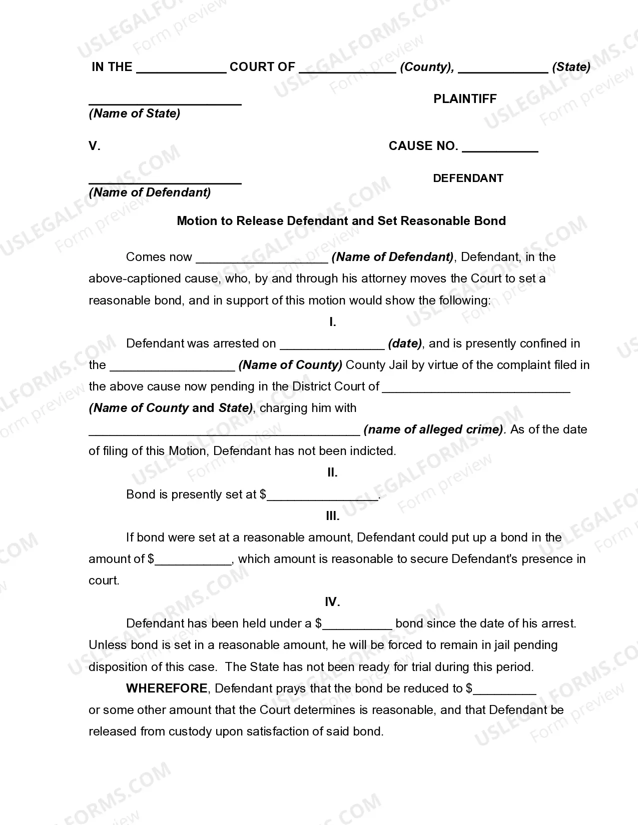 Motion To Release Defendant And Set Reasonable Bond Motion Release Motion To Release Defendant And Set Reasonable Bond Motion Release