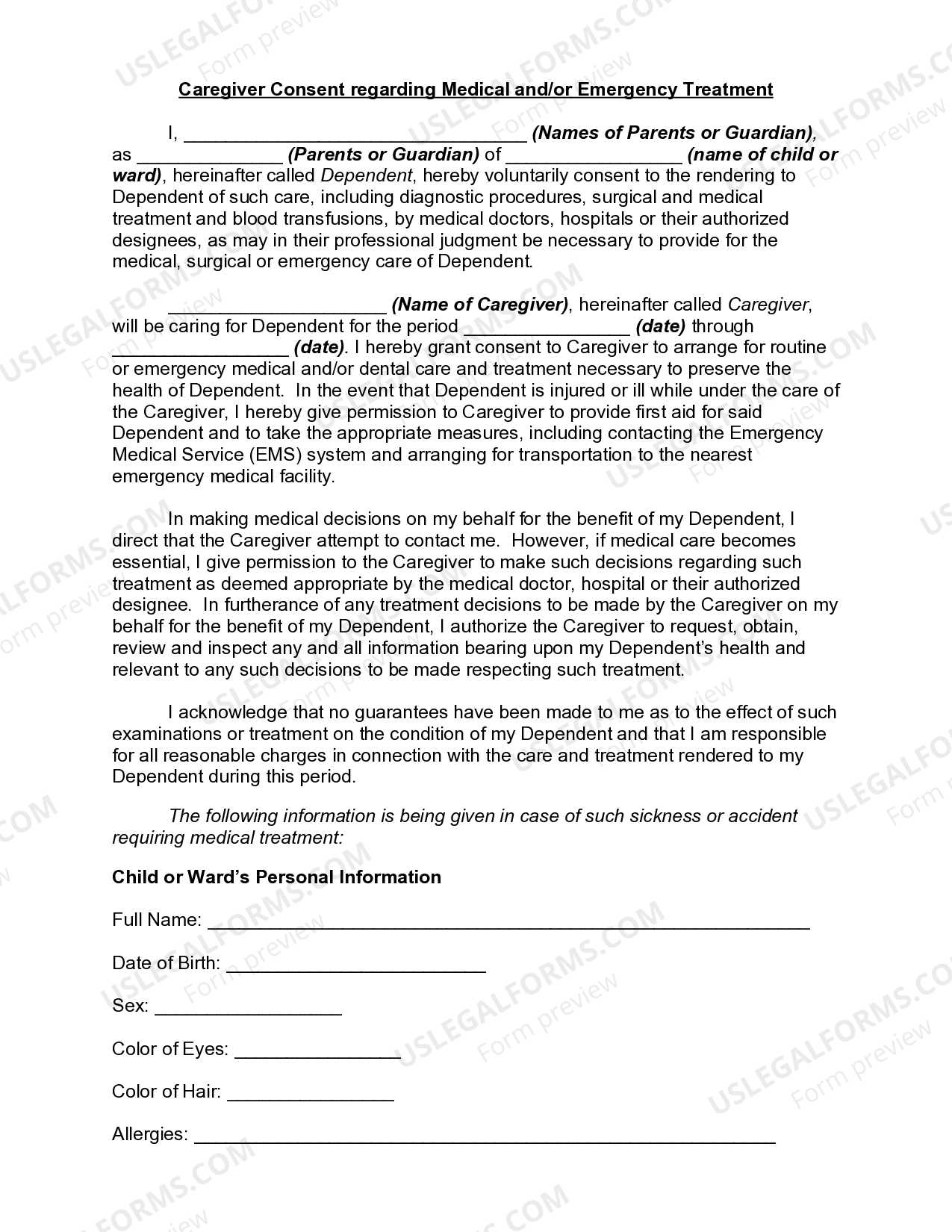 Illinois Medical Consent for Child - Basic Printable Medical Consent ...