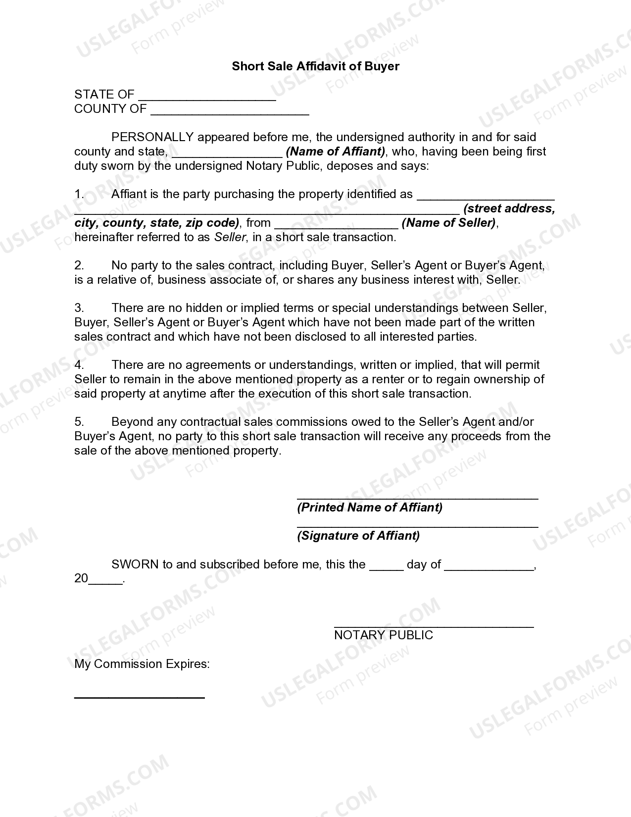 Montana Short Sale Affidavit of Buyer - Short Sale Affidavit | US Legal ...