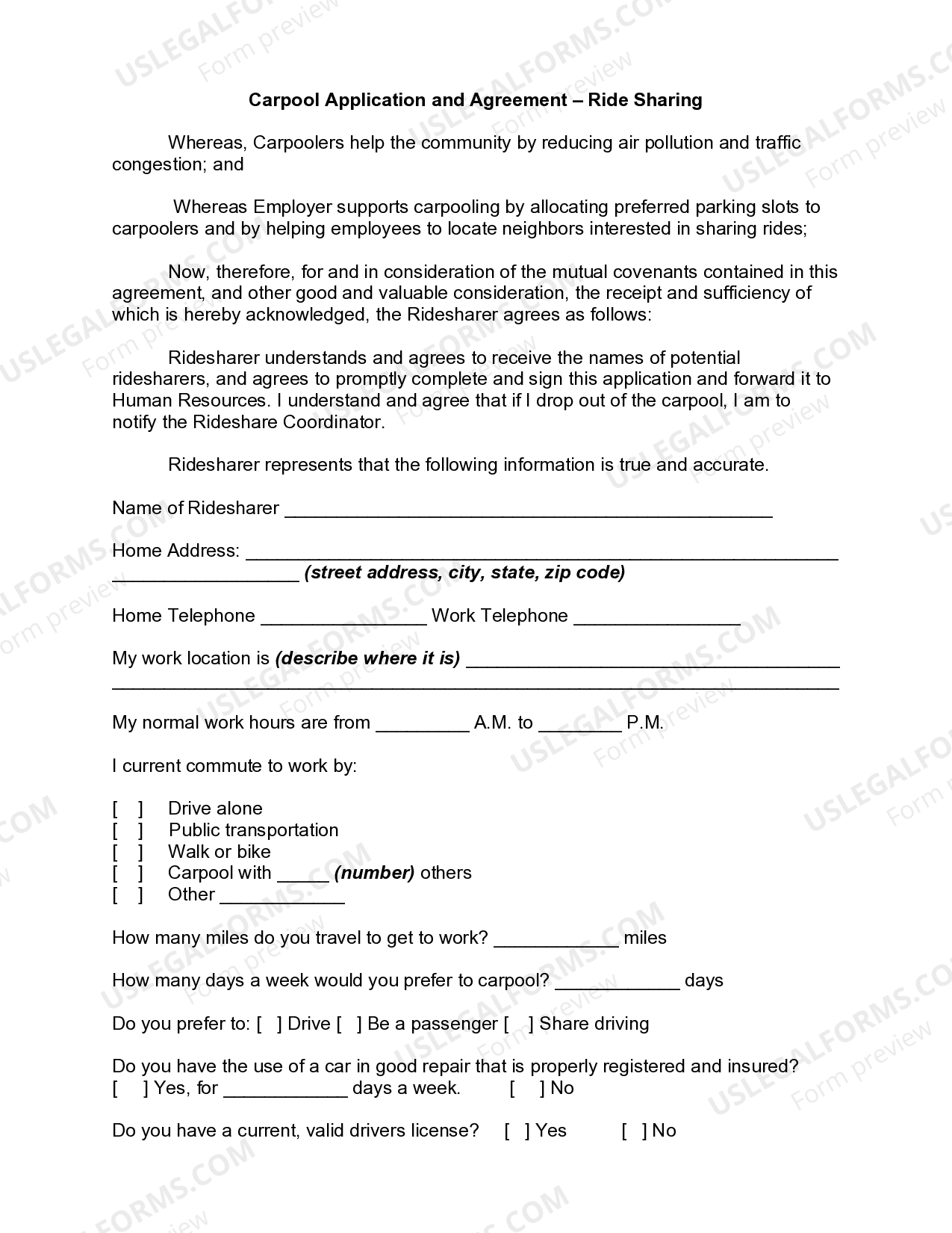 Carpool Application and Agreement - Ride Sharing - Carpool Agreement ...