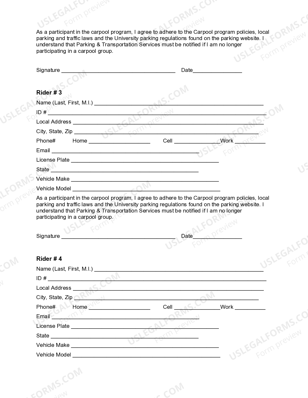 Utah Carpool Application and Agreement at a College or University ...