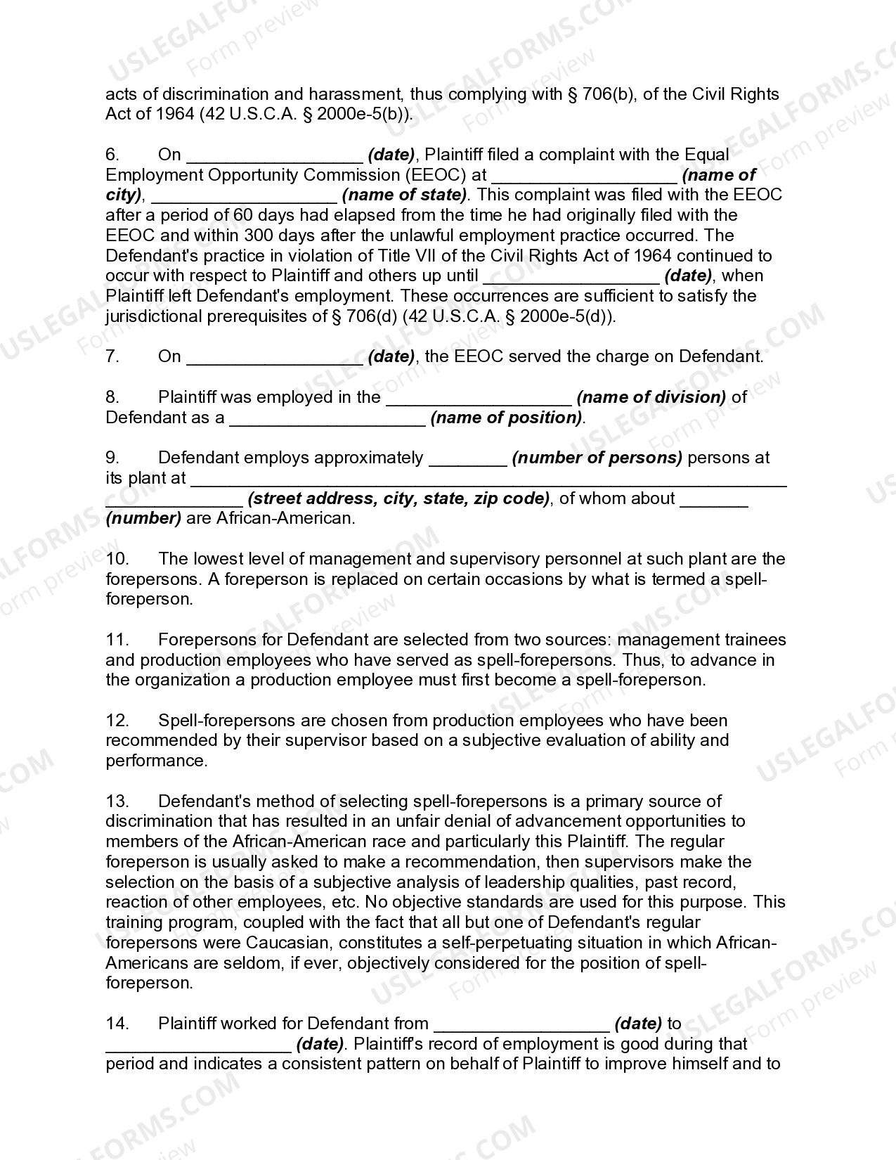 Complaint for Racial Discrimination in Employment, Constructive ...