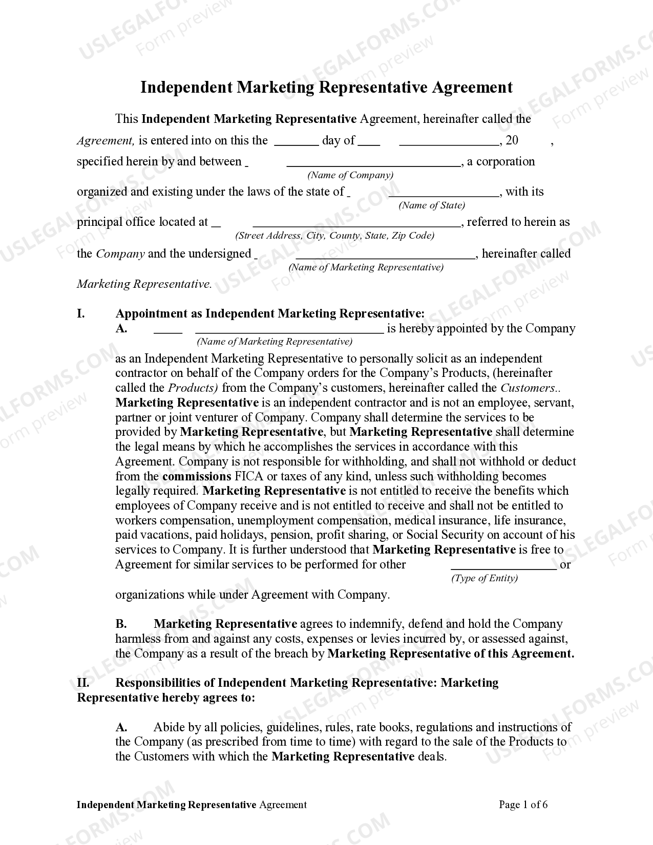 Alabama Independent Marketing Representative Agreement - Independent ...