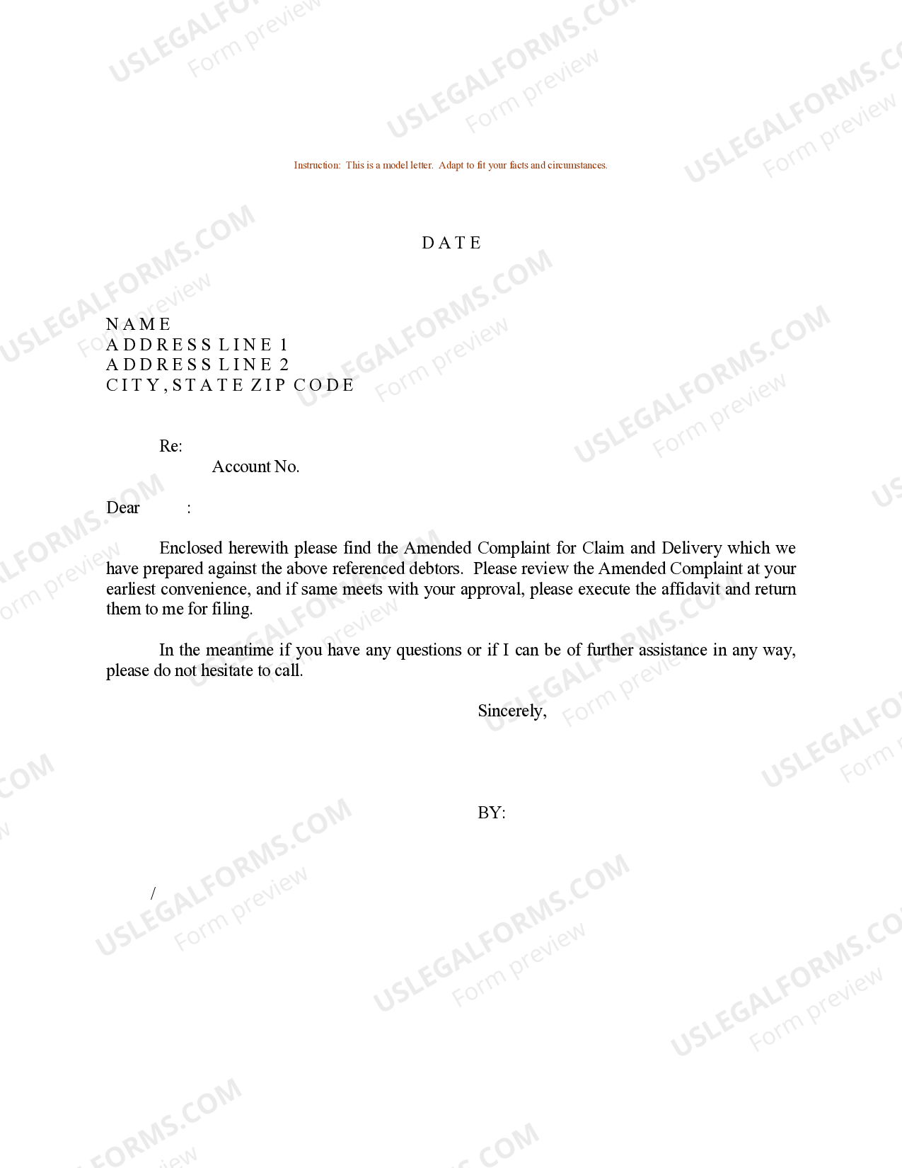 Sample Letter regarding Amended Complaint - Sample Letter Affidavit ...