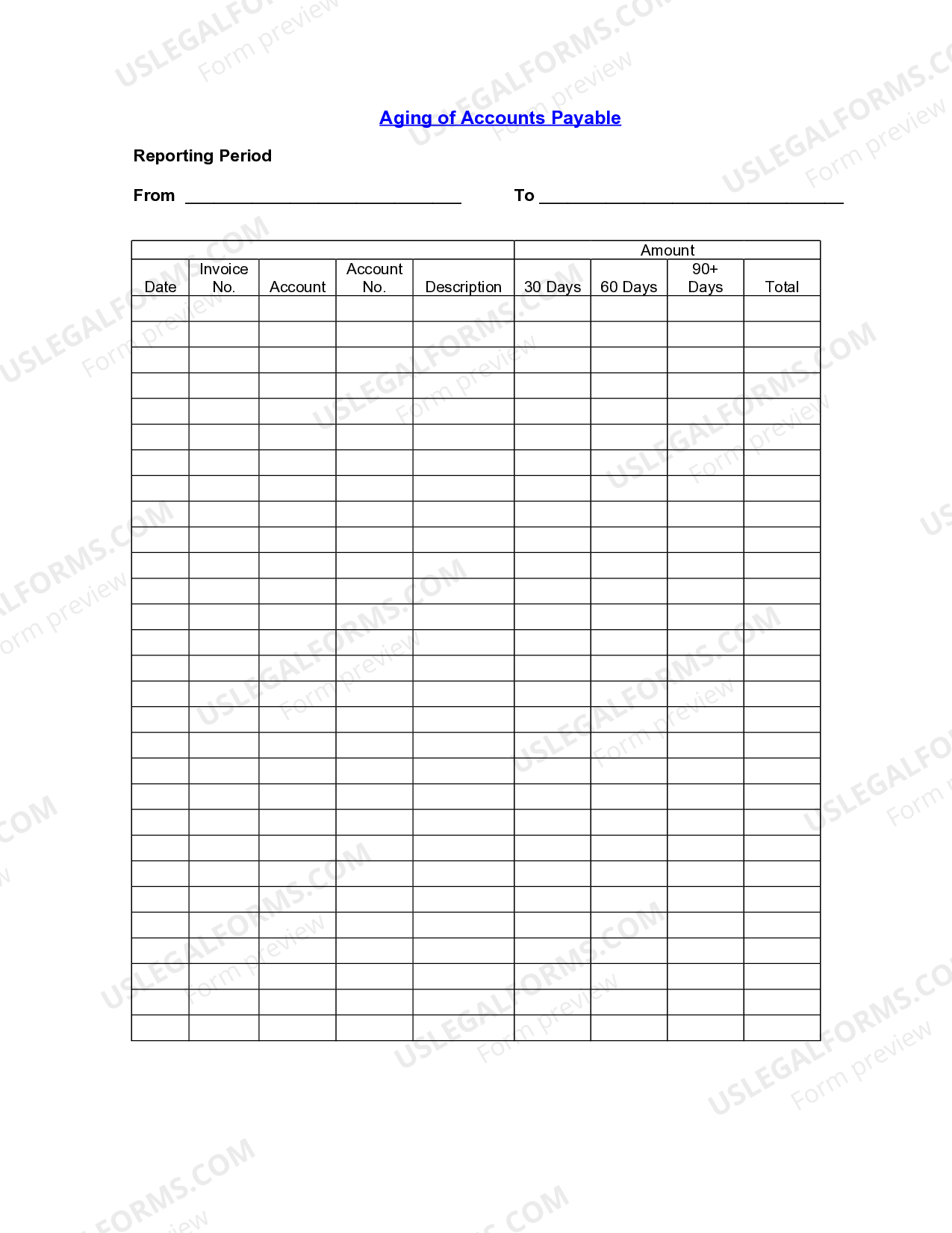Illinois Aging of Accounts Payable - Aging Accounts | US Legal Forms