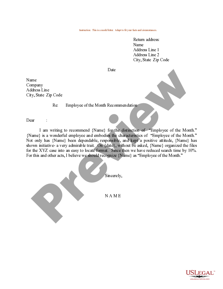 Idaho Sample Letter For Employee Of The Month Recommendation Employee 