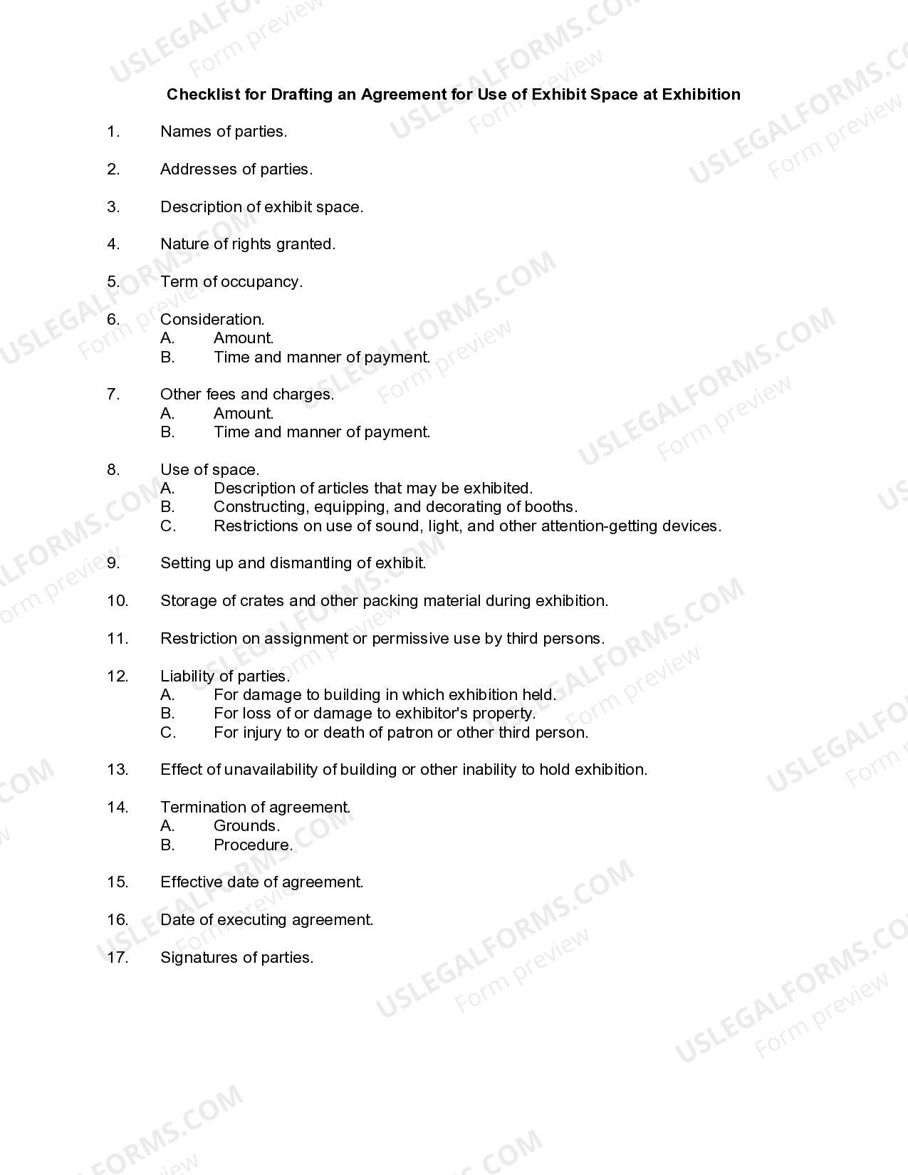 Utah Checklist for Drafting an Agreement for Use of Exhibit Space or ...