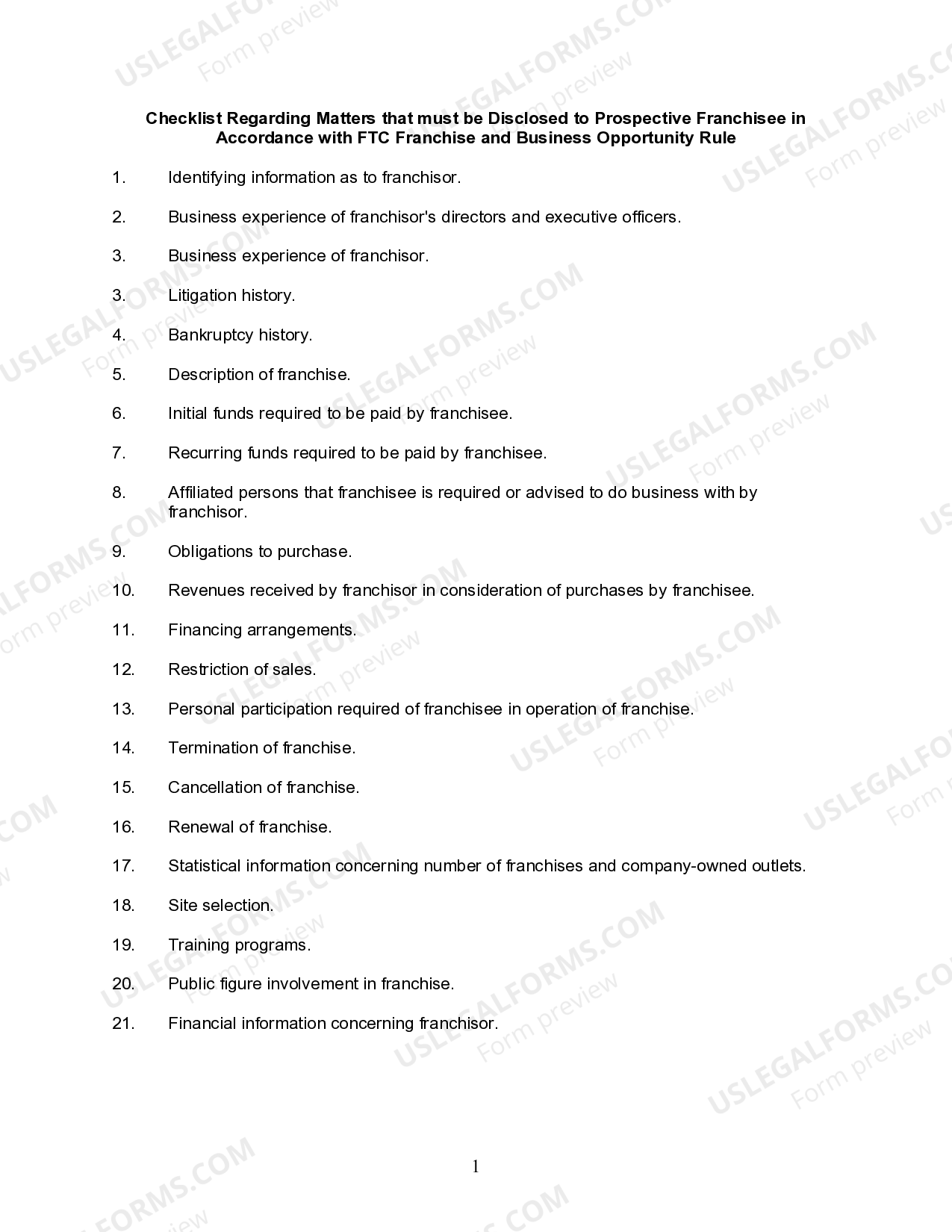 Checklist Regarding Matters that must be Disclosed to Prospective ...