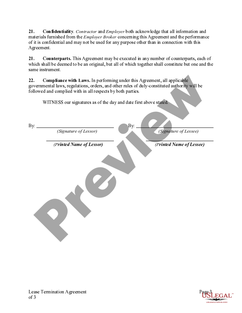 Lease Termination Agreement Termination Lease Agreement US Legal Forms