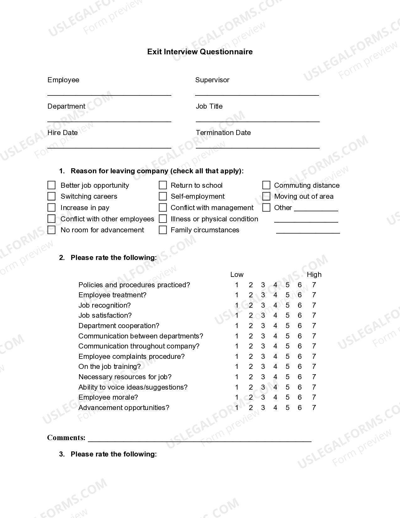 Exit Interview Questionnaire - Interview Questionnaire | US Legal Forms