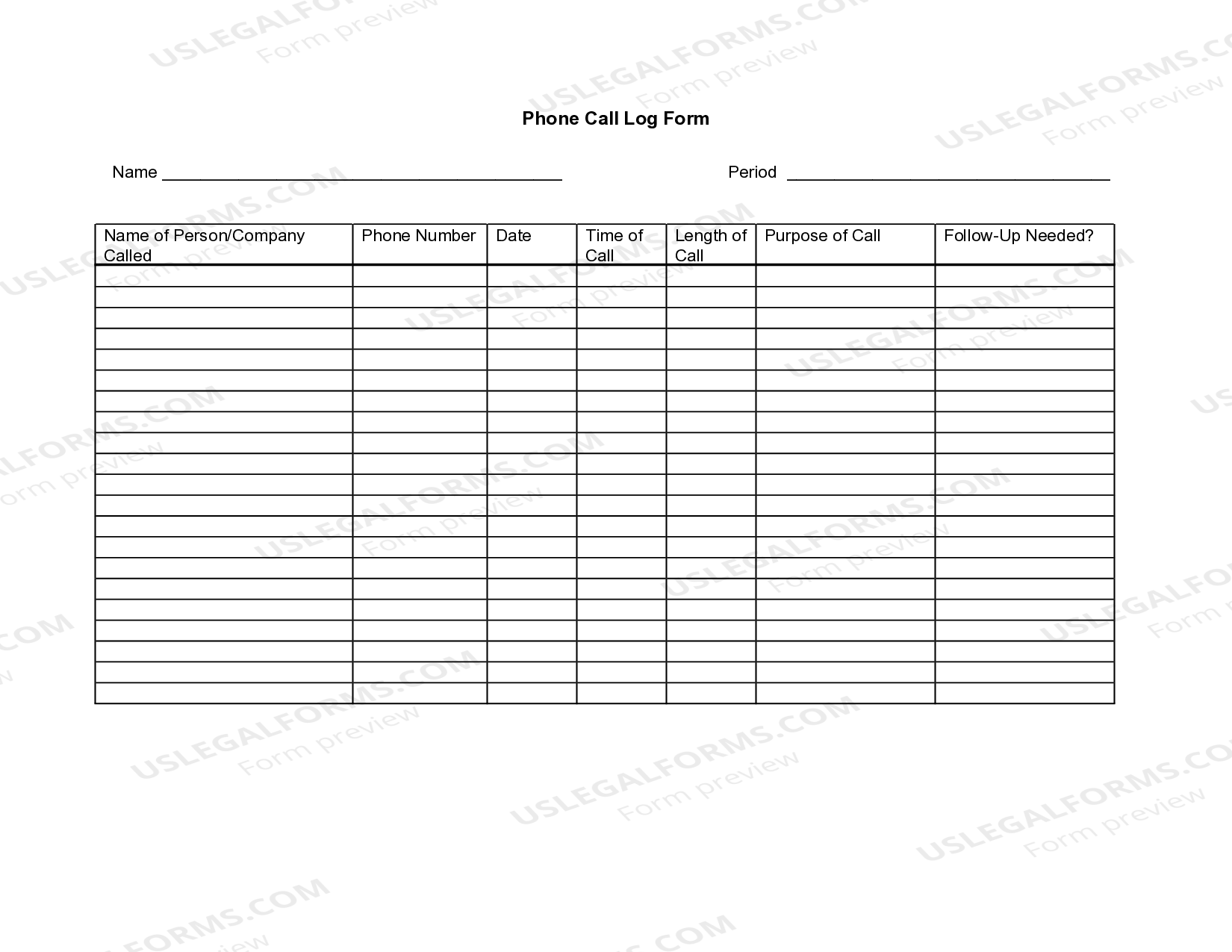 Phone Call Log Form - Phone Call Log | US Legal Forms