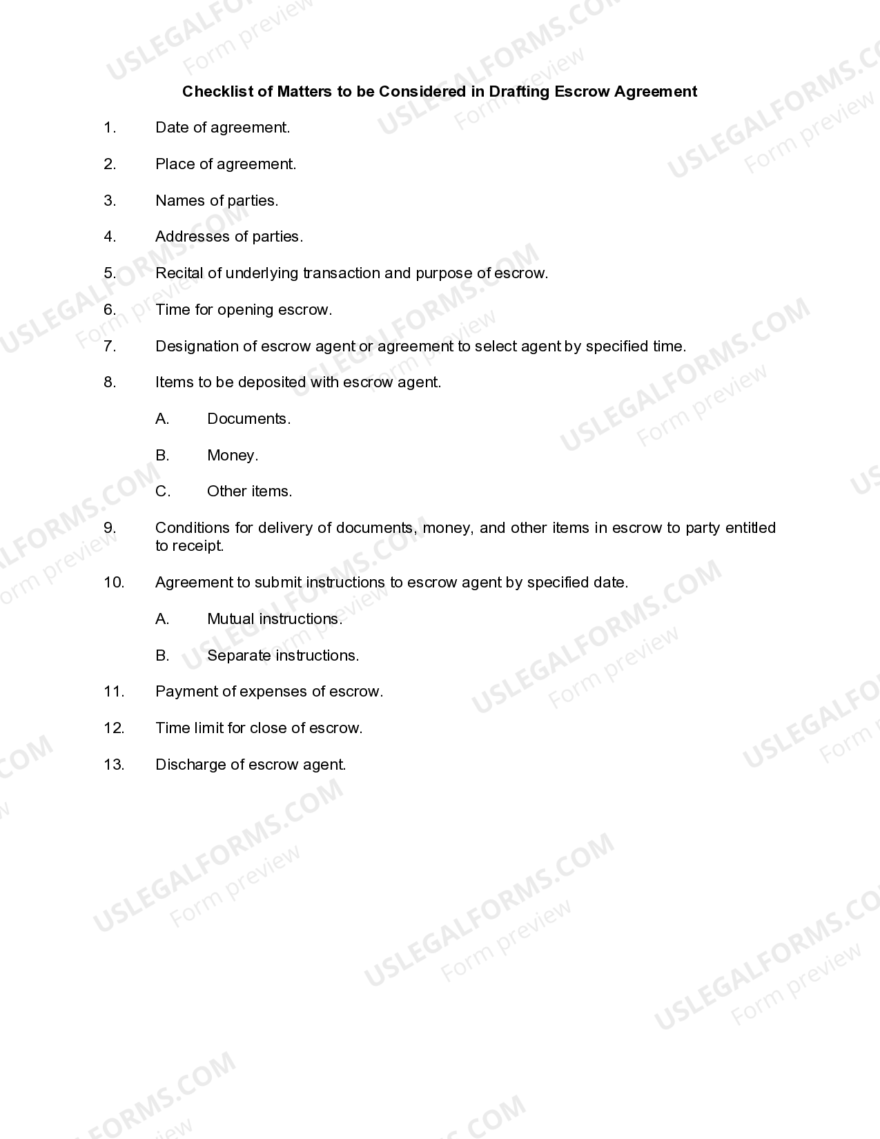 Arizona Checklist of Matters to be Considered in Drafting Escrow ...