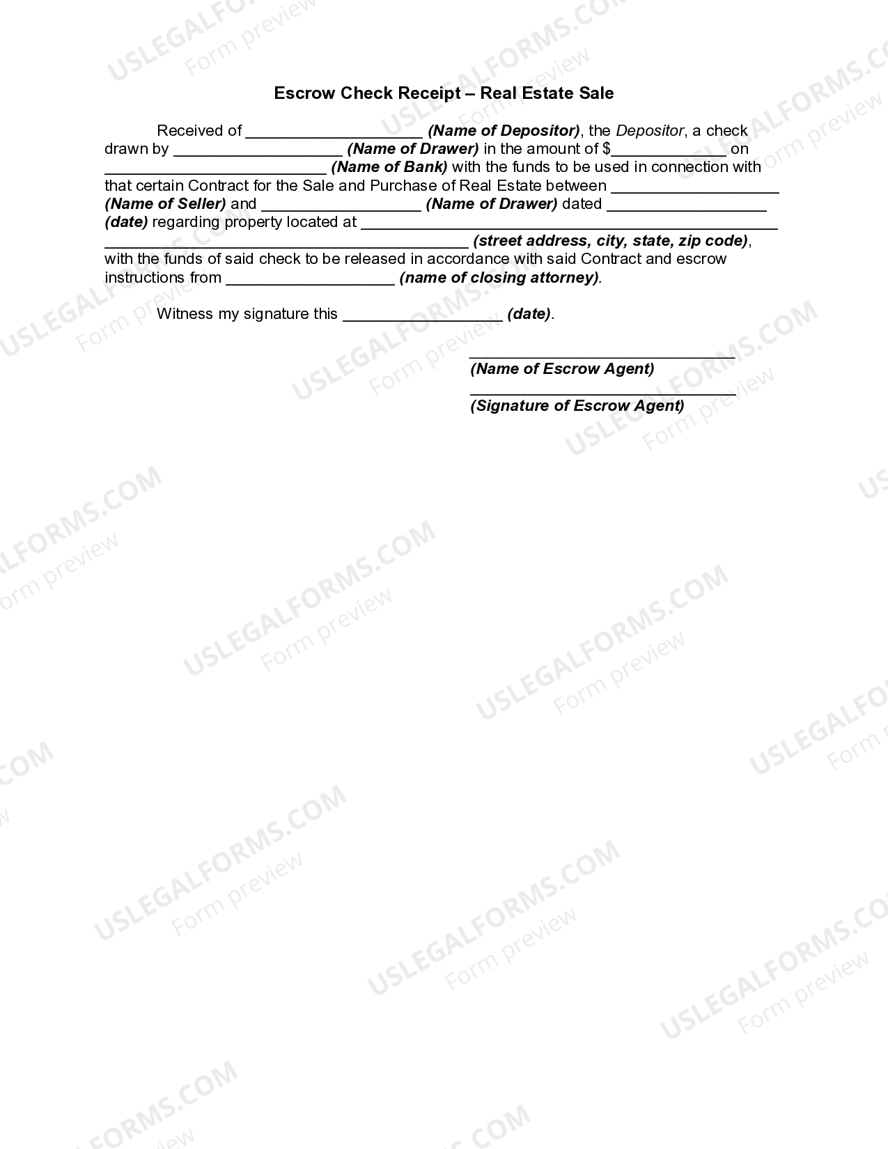 South Carolina Escrow Check Receipt - Real Estate Sale - Real Estate ...