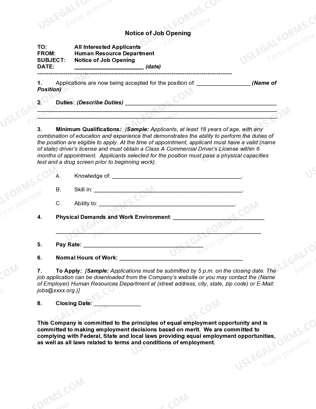 Louisiana Notice of Job Opening | US Legal Forms