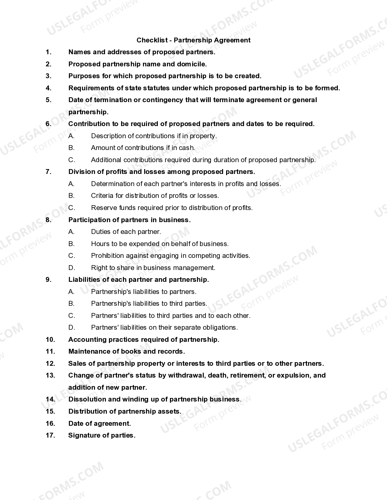 Texas Checklist - Partnership Agreement - Checklist Partnership | US ...