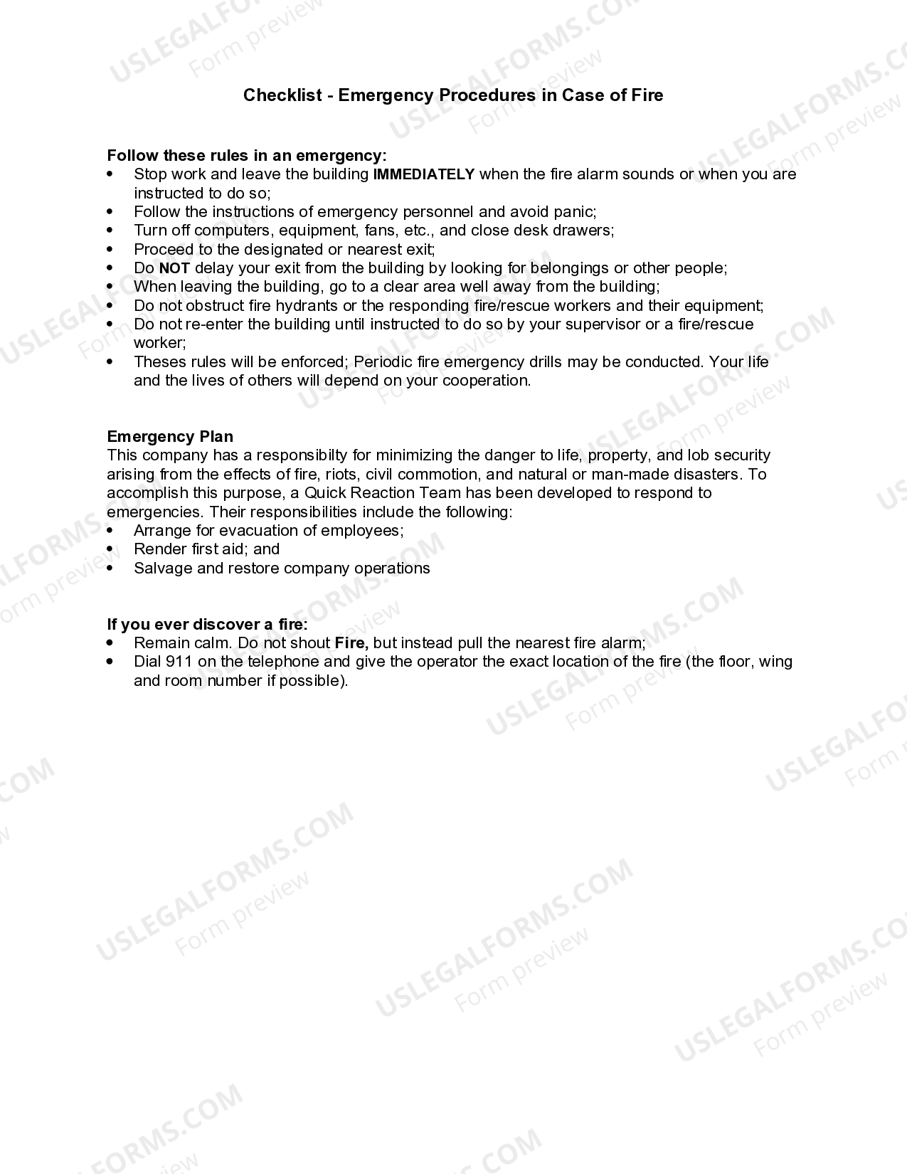 New Hampshire Checklist - Emergency Procedures in Case of Fire | US ...