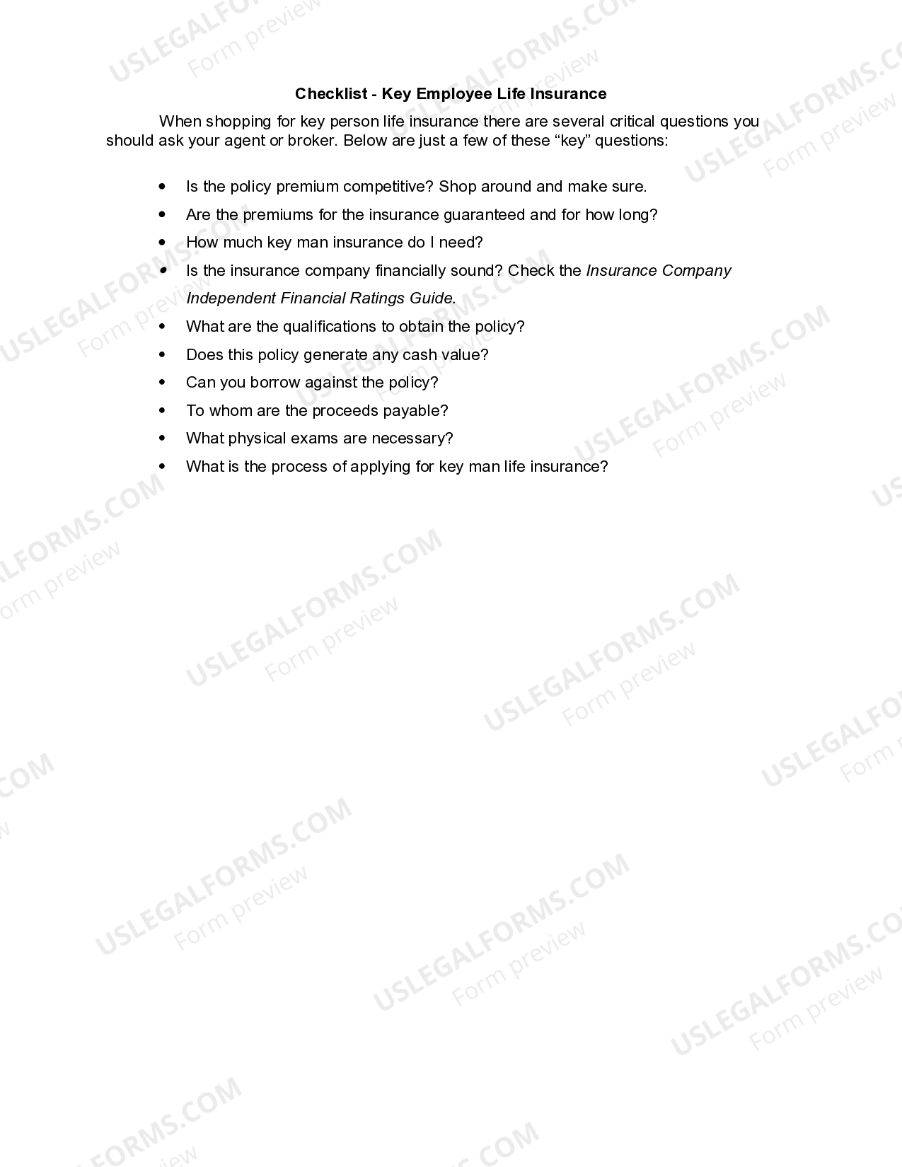 Florida Checklist - Key Employee Life Insurance - Employee Insurance ...