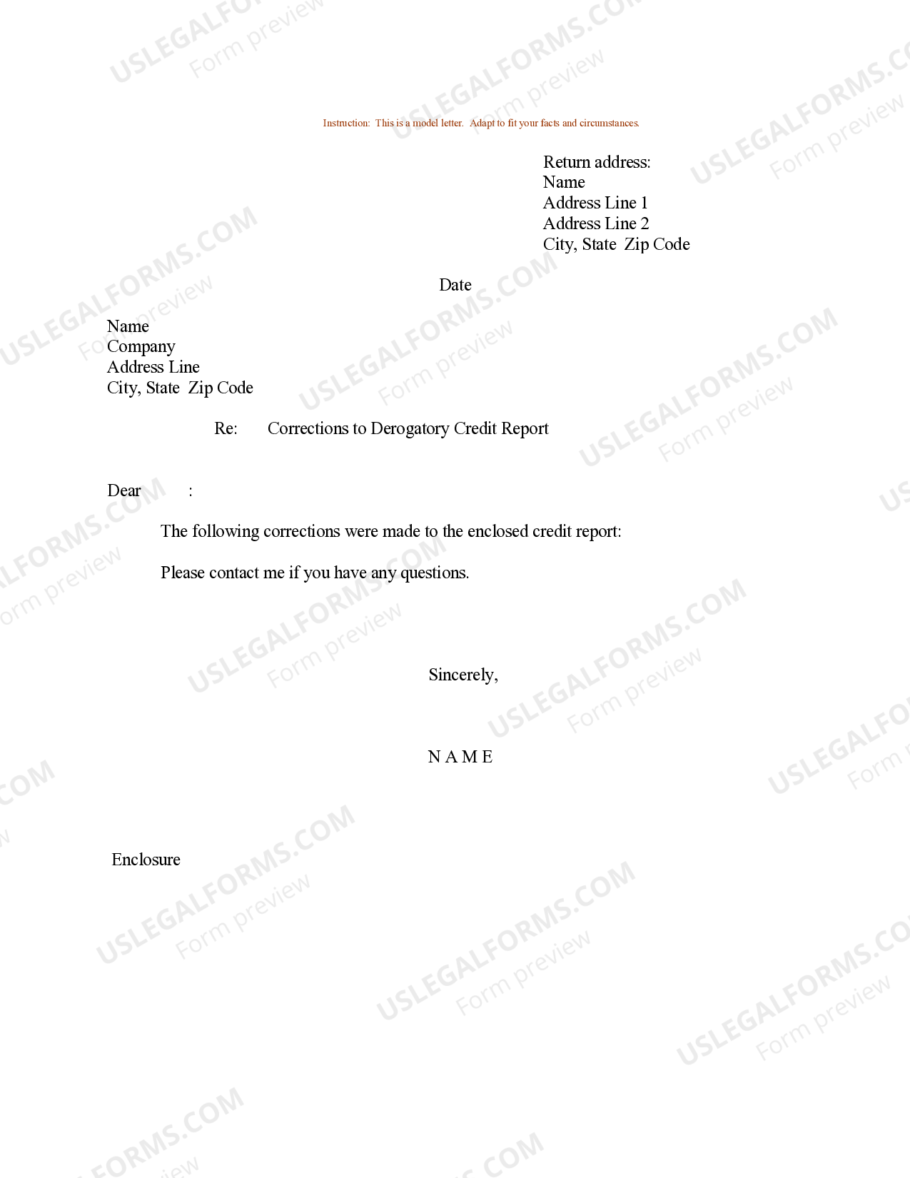 Nebraska Sample Letter for Corrections to Credit Report - Sample Credit ...