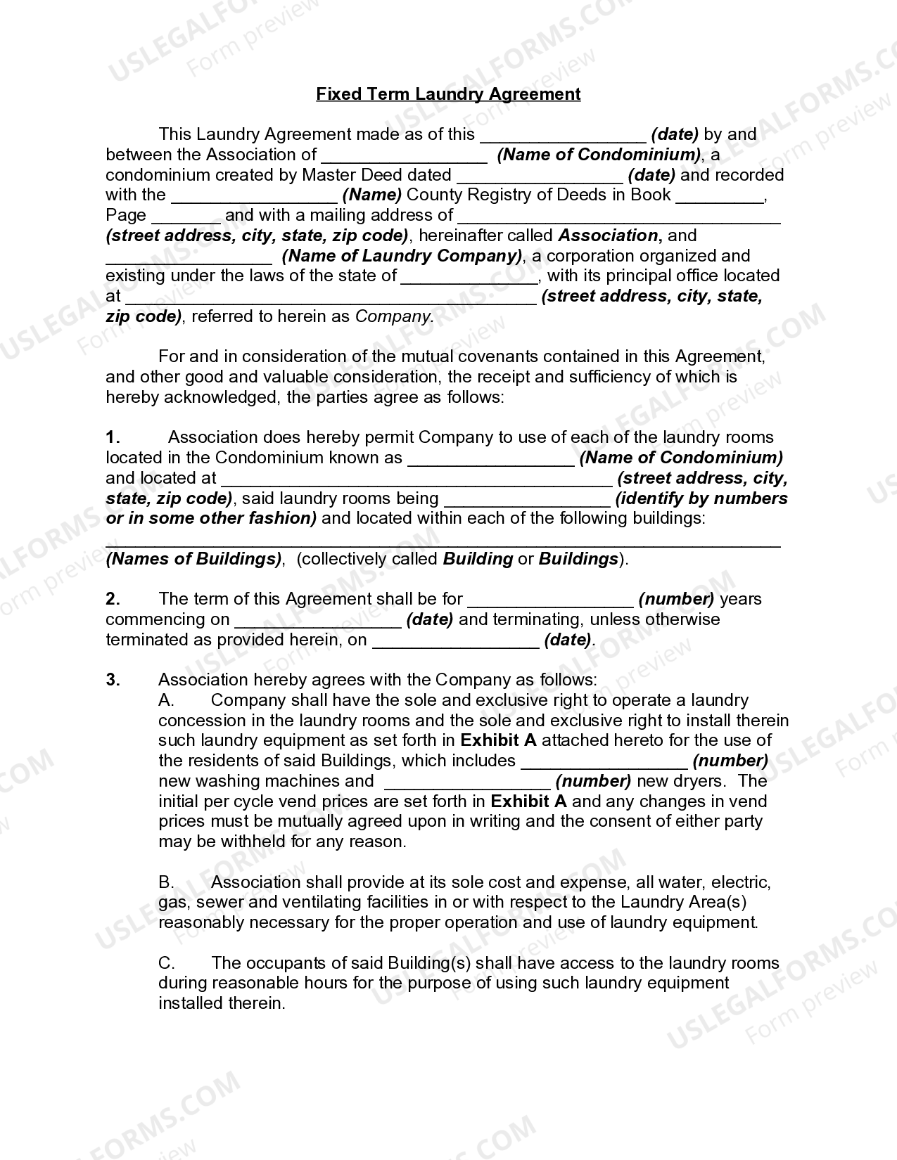 Oklahoma Fixed Term Laundry Contract - Co Ownership Ownership Agreement ...