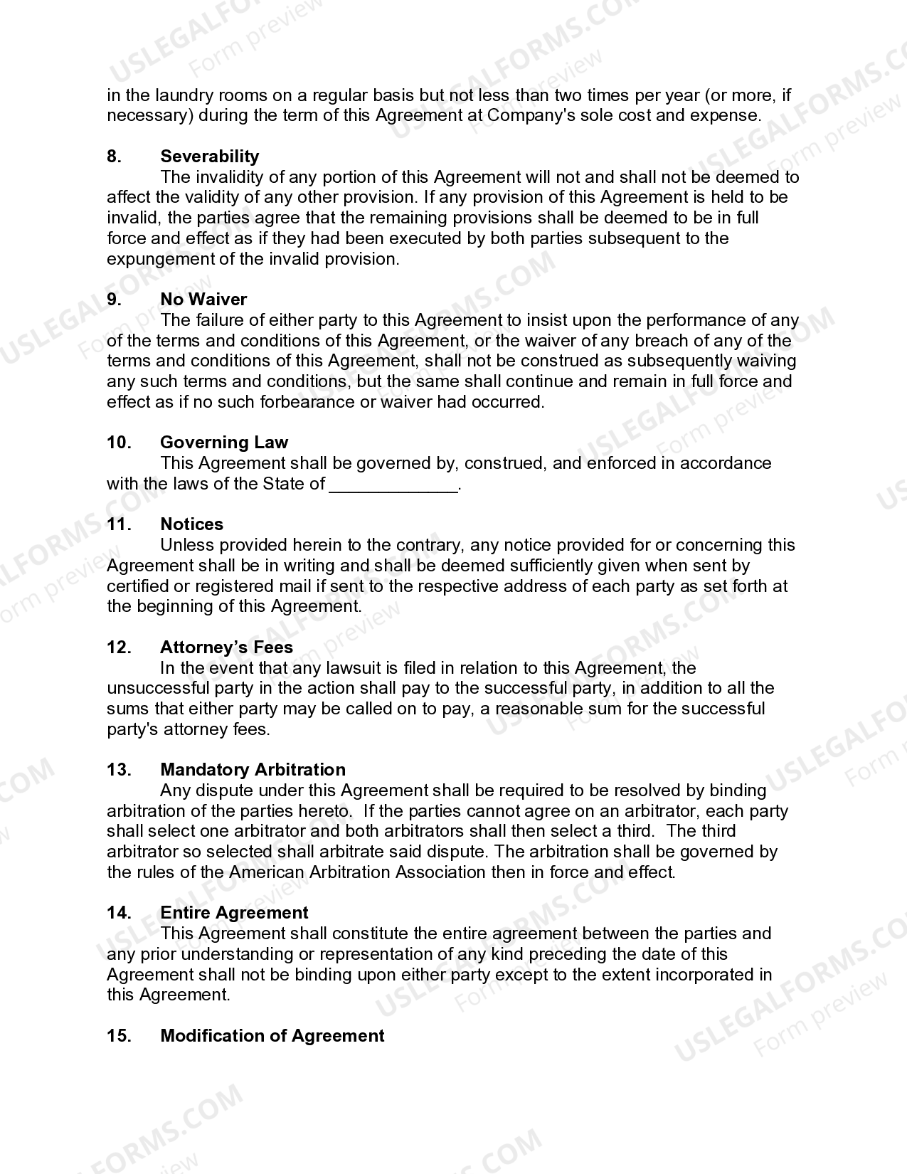 Virginia Fixed Term Laundry Contract - Co Ownership Ownership Agreement ...