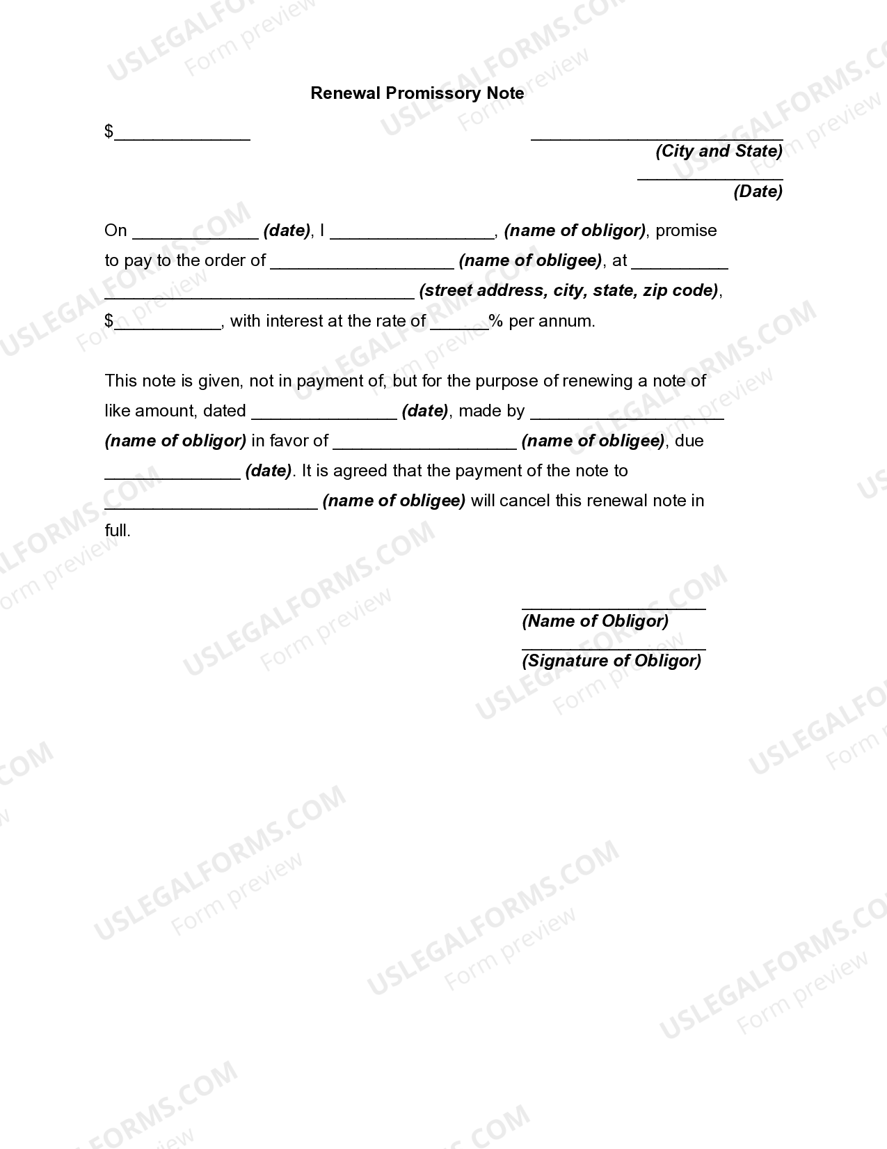 Tennessee Renewal Promissory Note - Blank Promissory Note Form | US ...