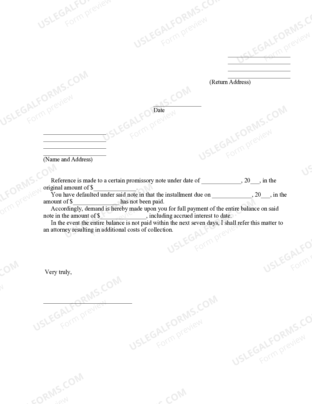 Letter of Default on Promissory Note - Letter Default Promissory Note ...