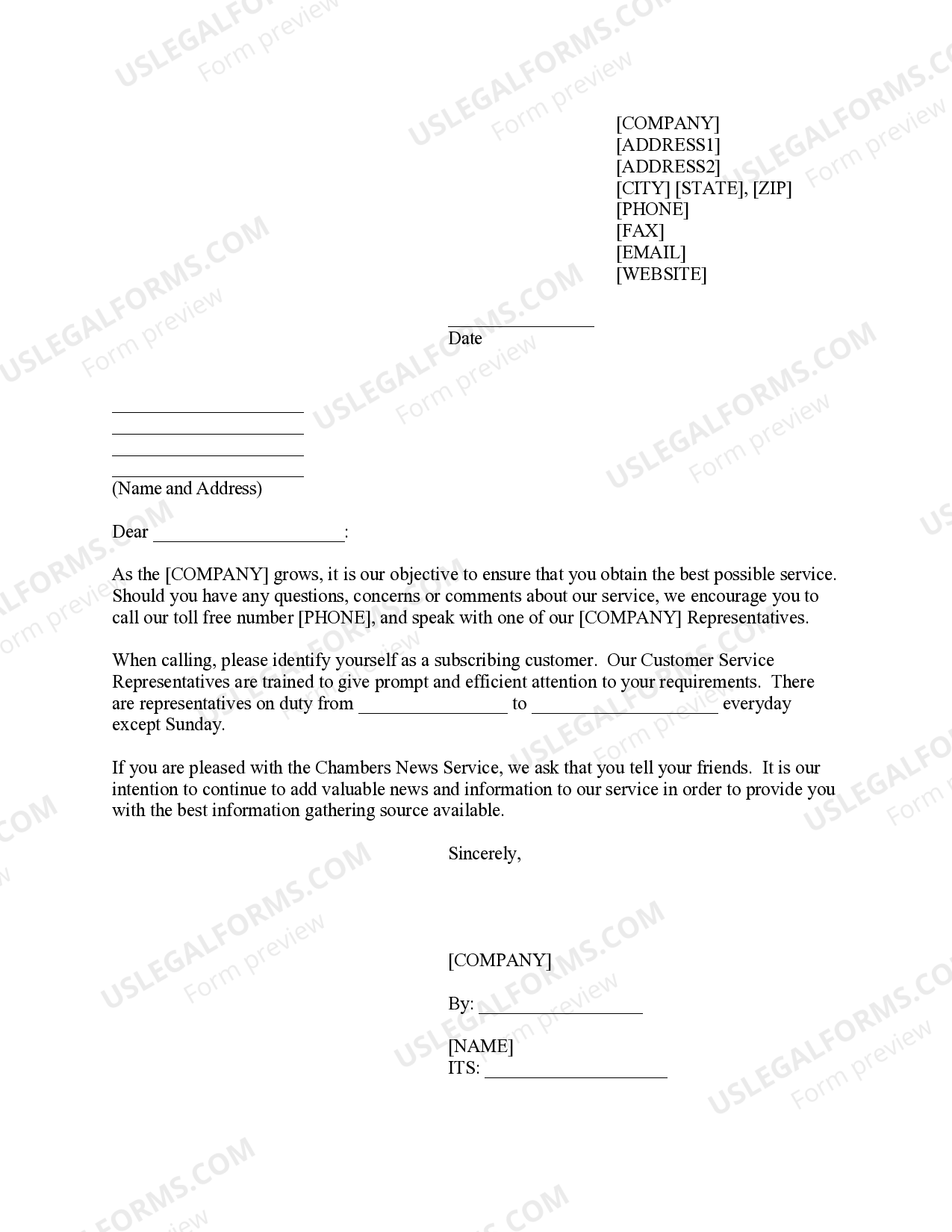 Subscribers Letter, News Service | US Legal Forms
