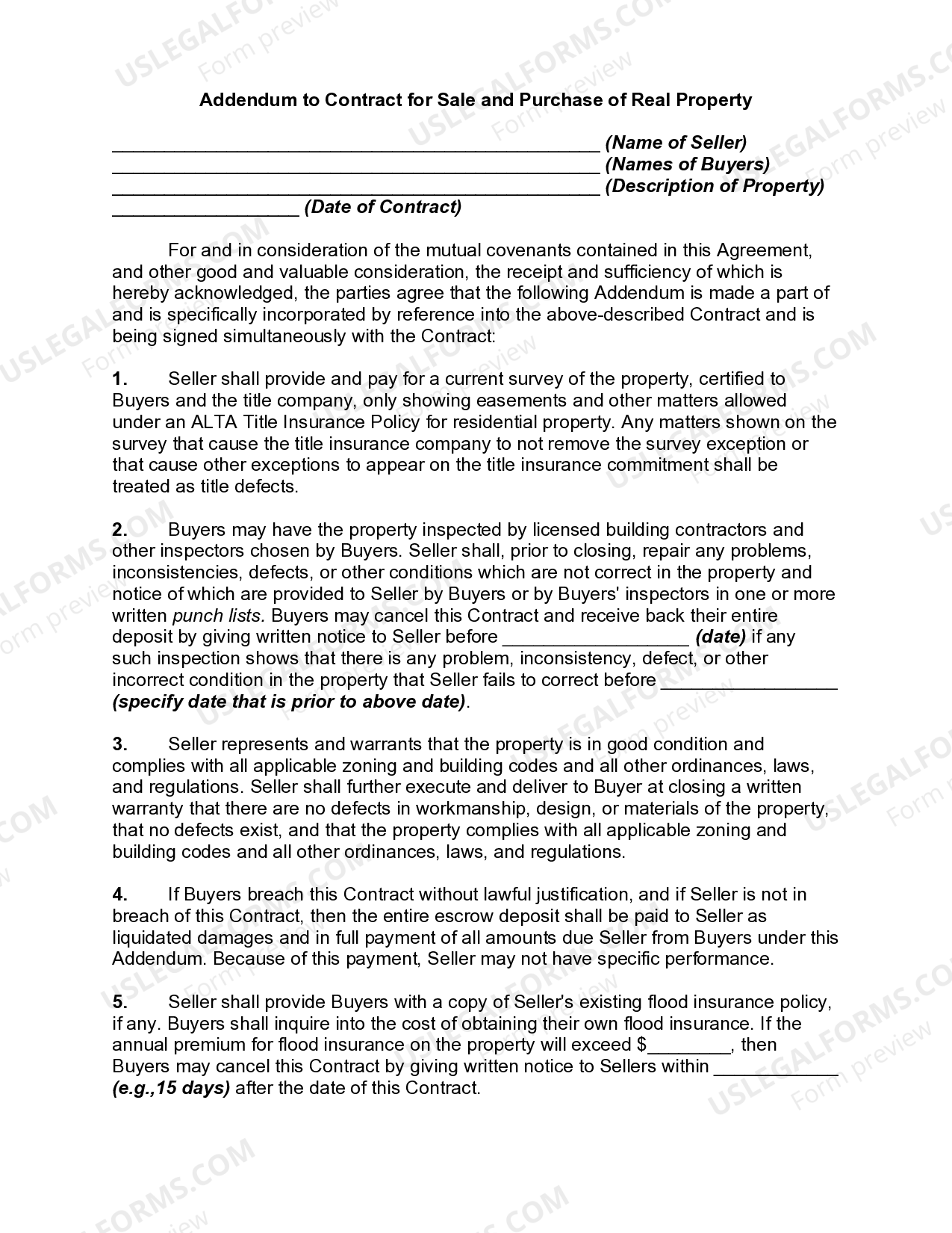 Addendum to Contract for Sale and Purchase of Real Property - Personal ...