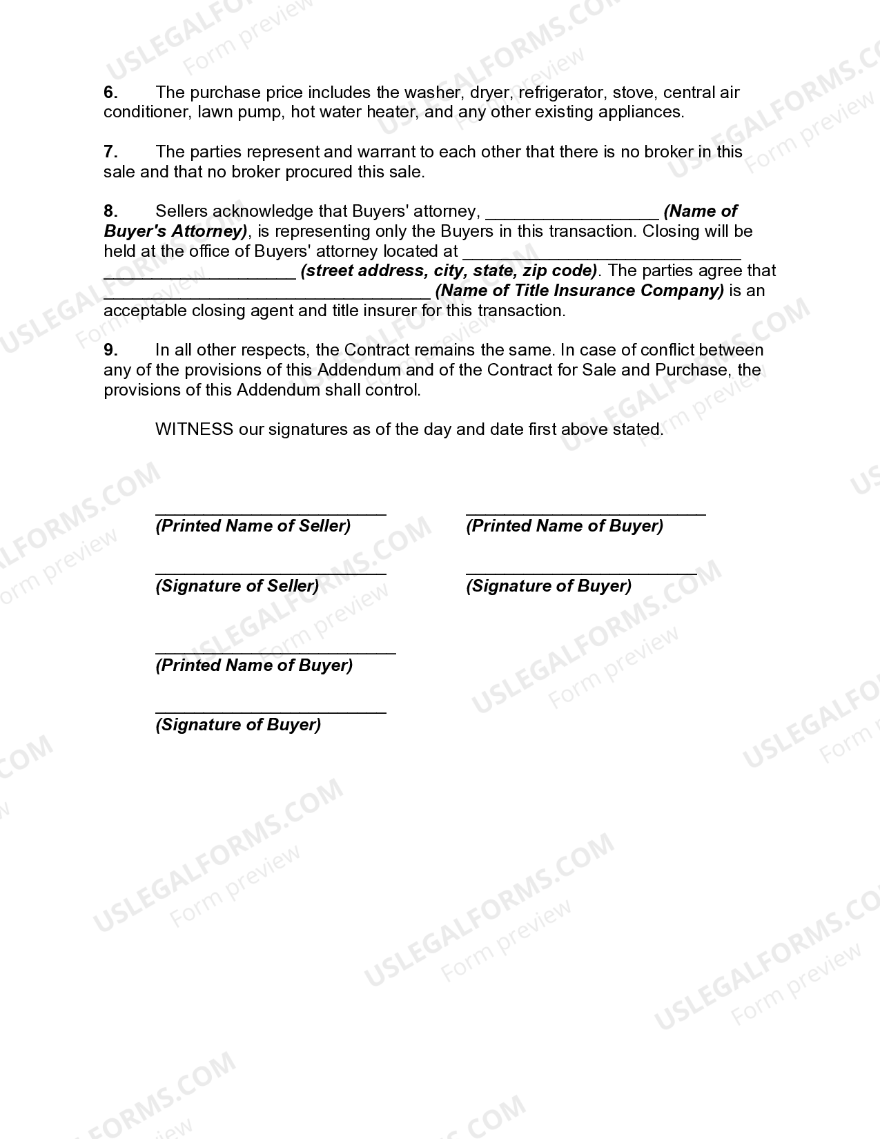 Addendum to Contract for Sale and Purchase of Real Property - Personal ...