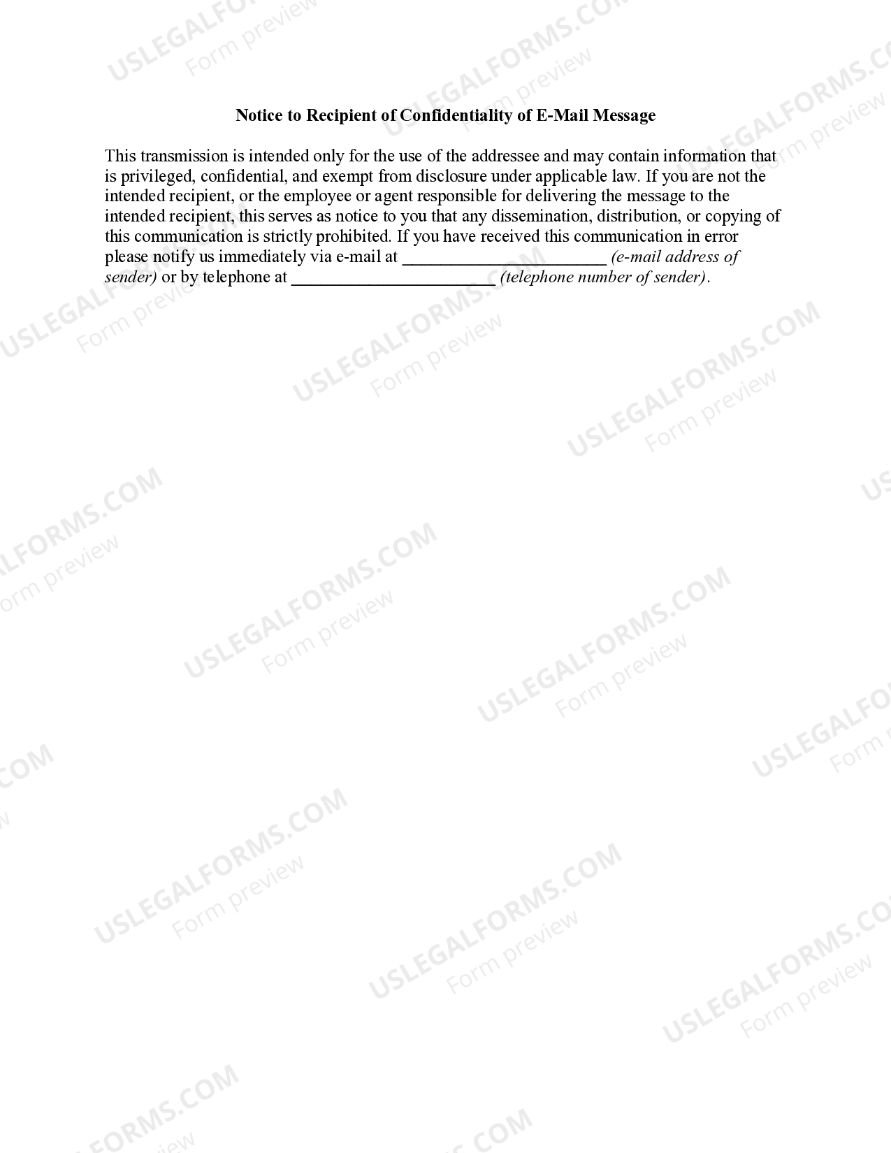 Connecticut Notice to Recipient of Confidentiality of Email Message ...