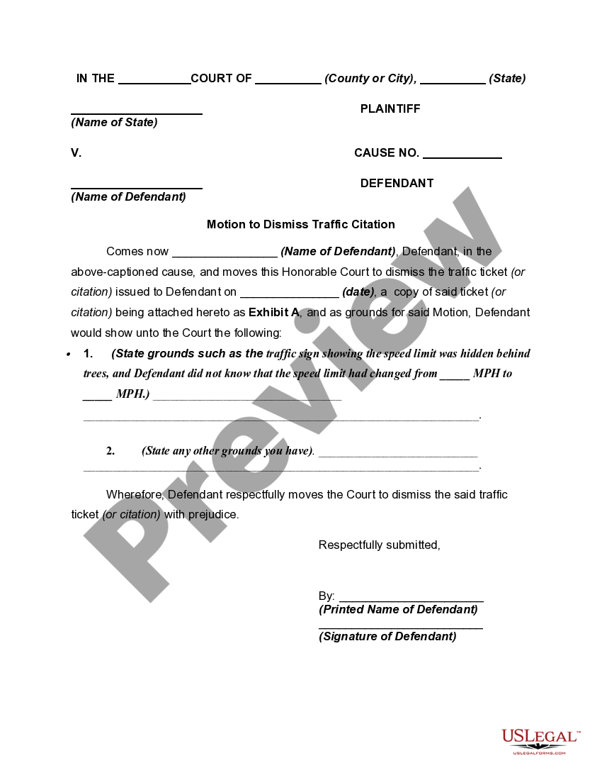 Motion To Dismiss Traffic Citation Traffic Citation US Legal Forms