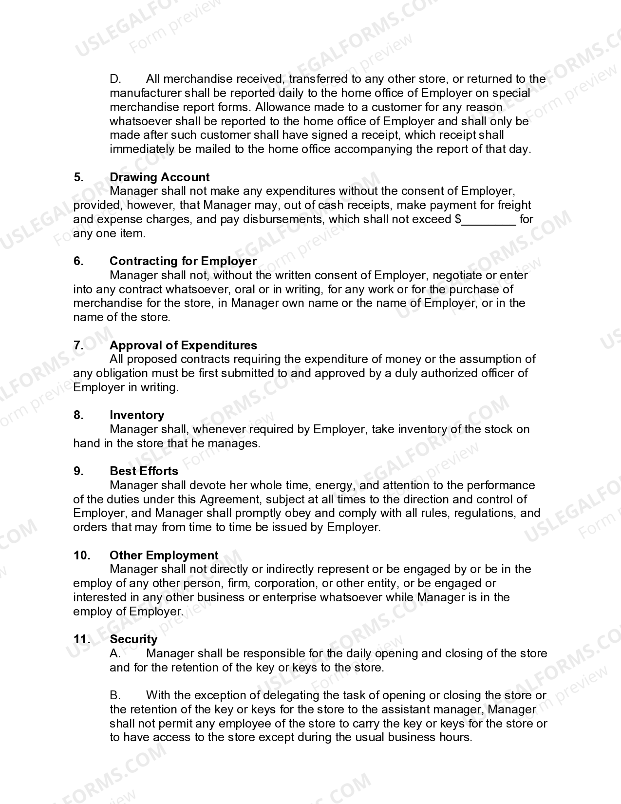 Rhode Island Employment Agreement with a Manager of a Retail Paper and ...