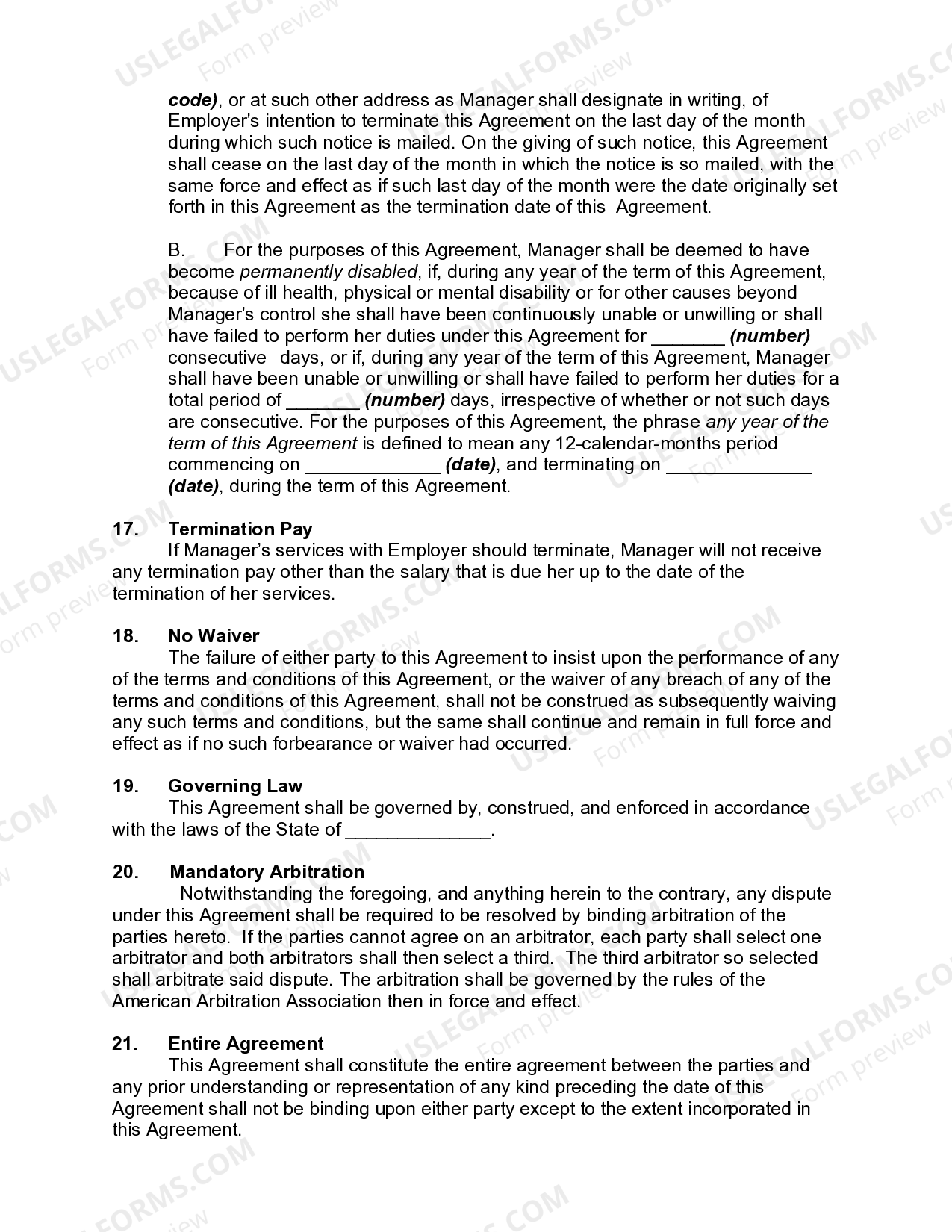 Rhode Island Employment Agreement with a Manager of a Retail Paper and ...