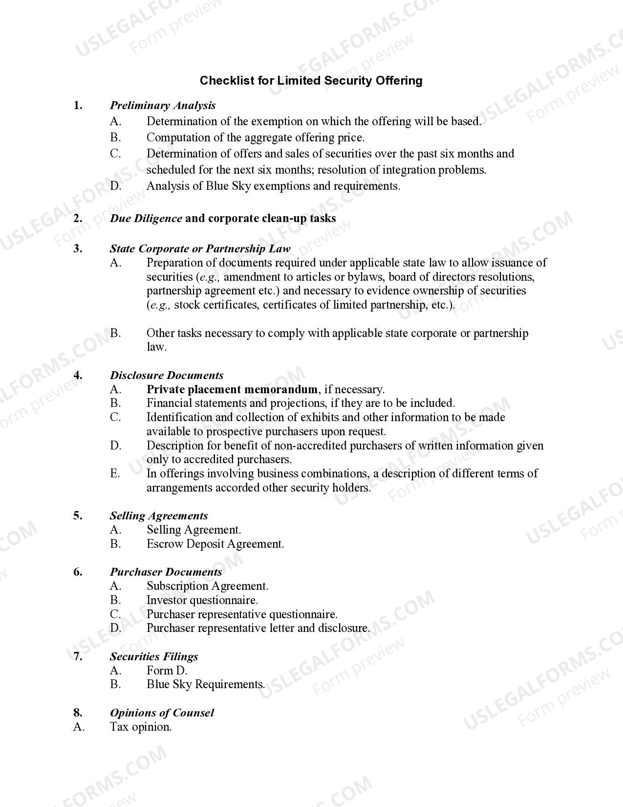 Tennessee Checklist for Limited Security Offering - Checklist Offering ...