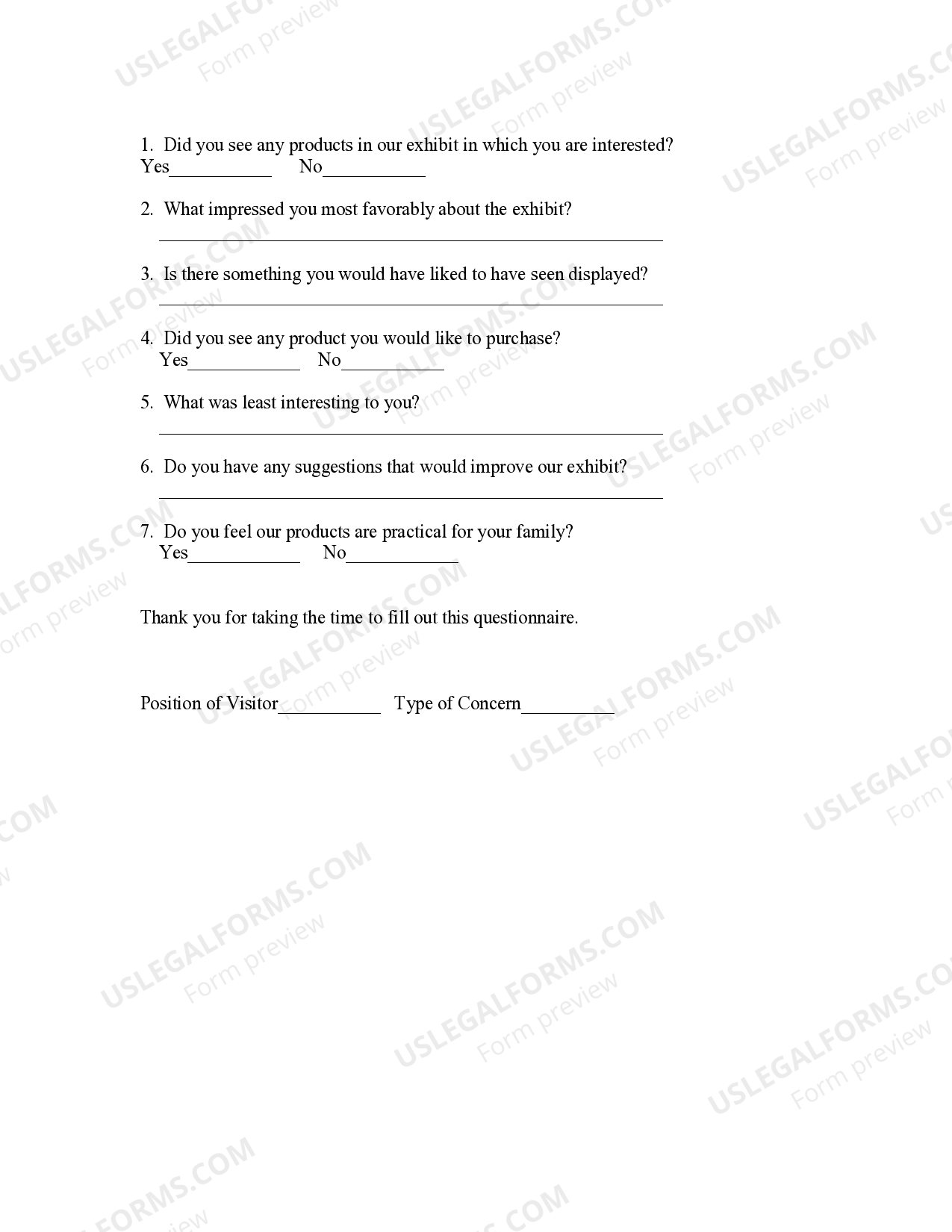 Trade Show Exhibit - Questionnaire | US Legal Forms