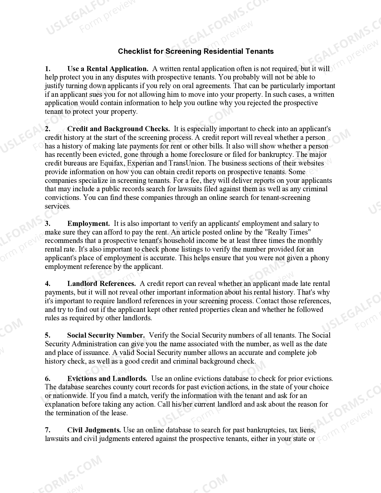 Mississippi Checklist for Screening Residential Tenants - Tenant Credit ...