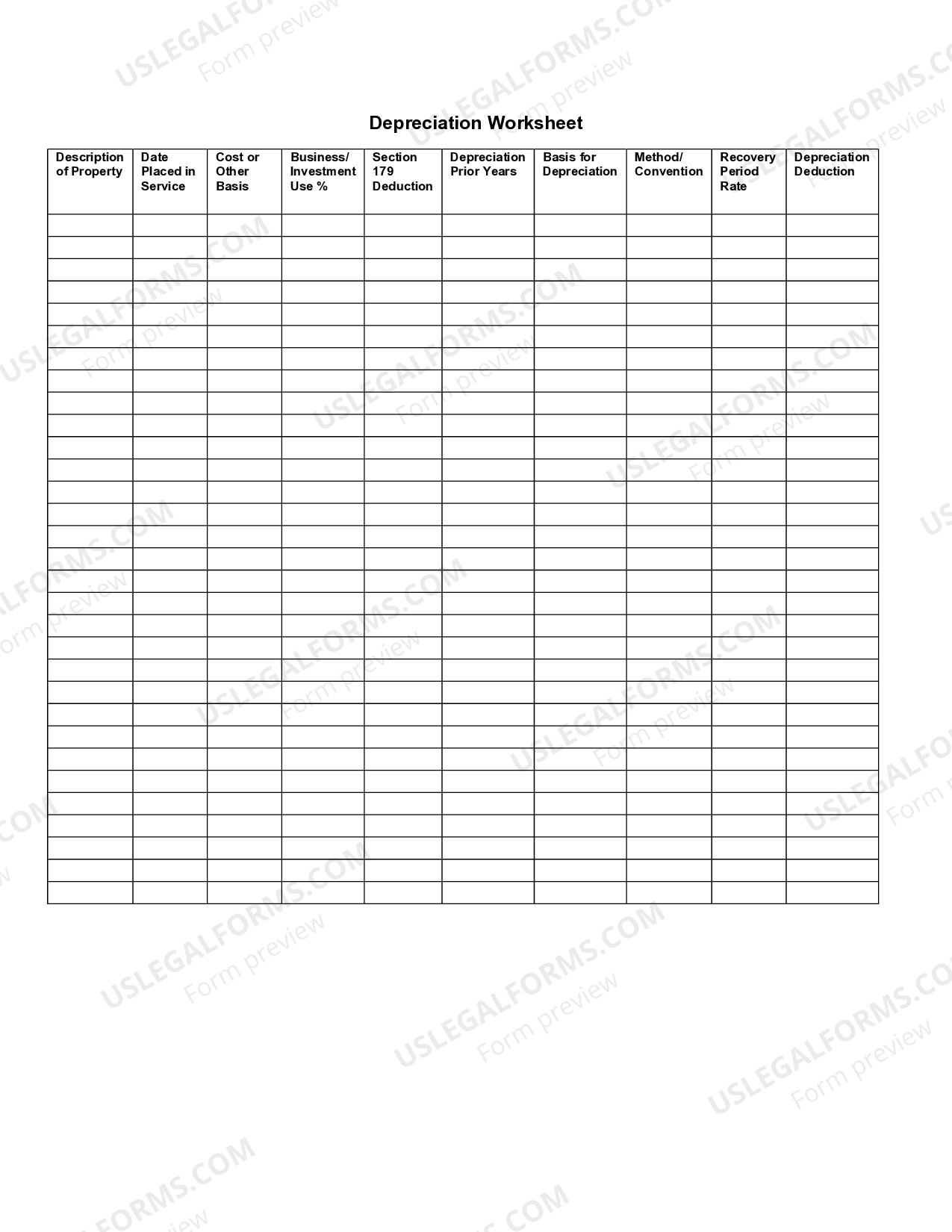 Mississippi Depreciation Worksheet - 179 Section Property | US Legal Forms