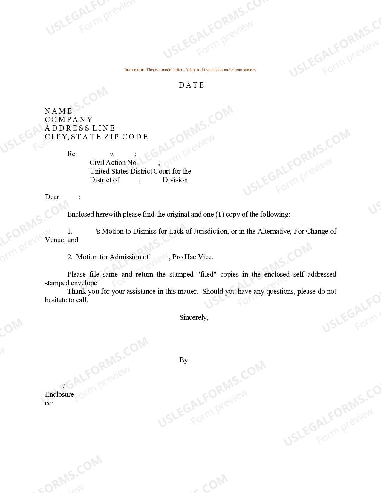 Sample Letter for Filing of Motion to Dismiss - Motion To Dismiss | US ...