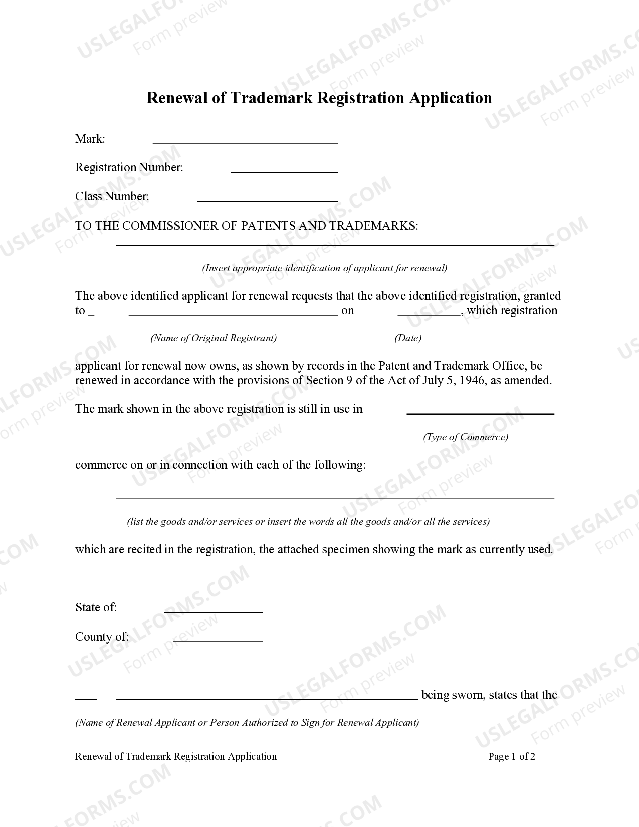 North Dakota Renewal of Trademark Registration Application - Trademark ...