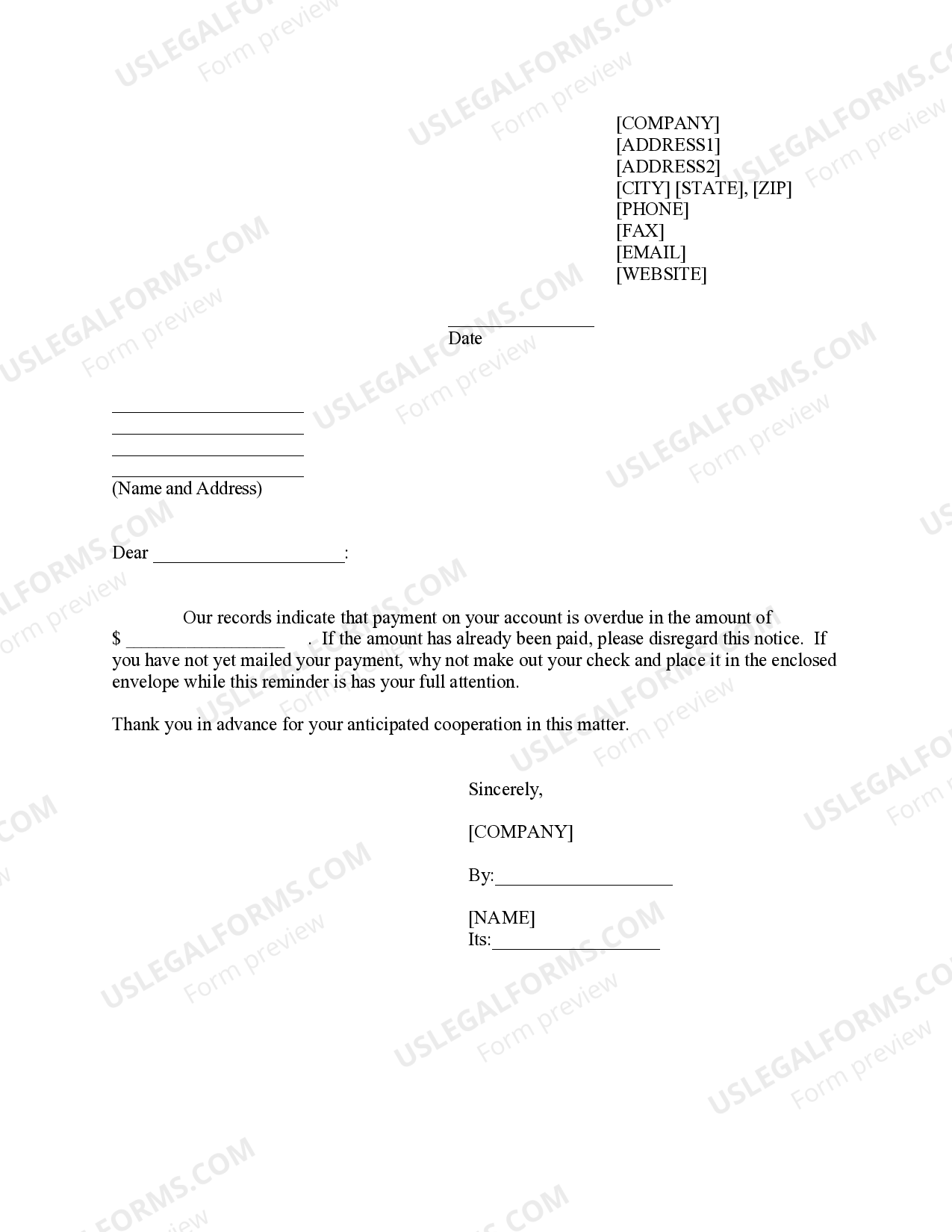 Overdue Payment Reminder Letter | US Legal Forms