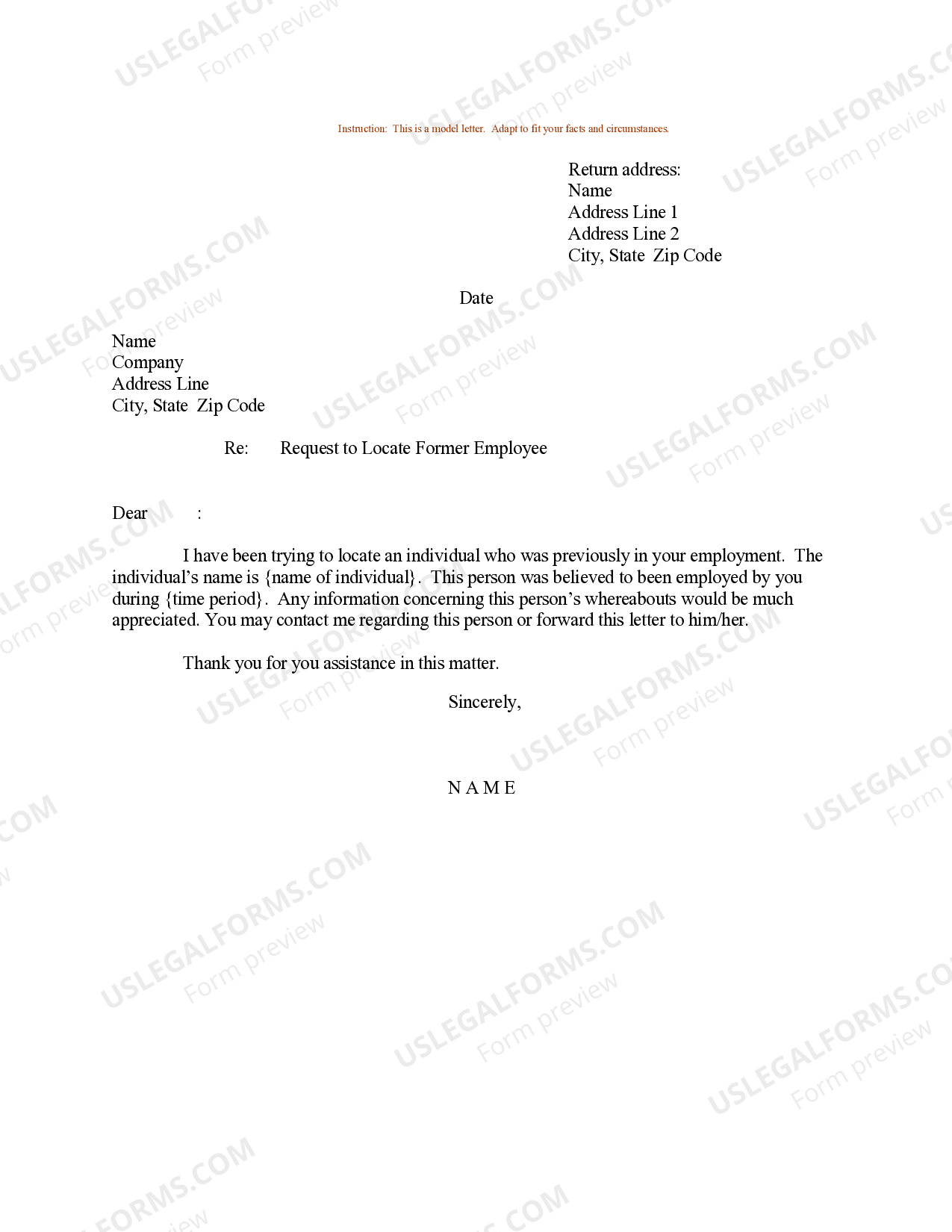 Utah Sample Letter for Request to Locate Former Employee - Locate ...