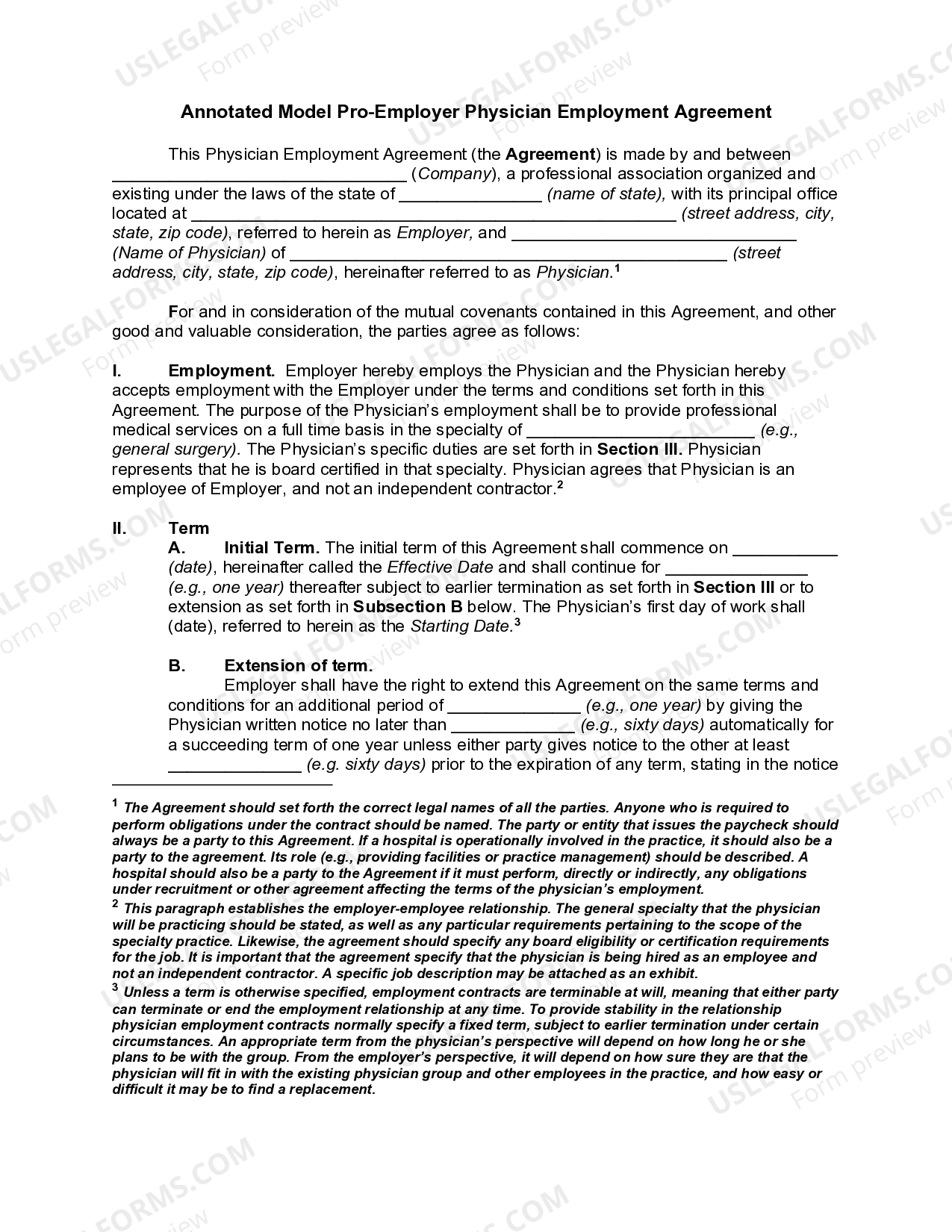 Idaho Annotated Model Pro-Employer Physician Employment Agreement ...