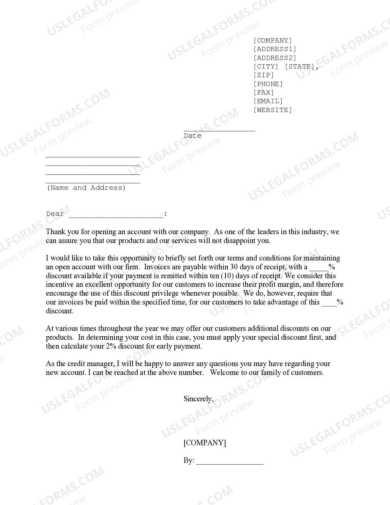 New Open Account Welcome and Terms Letter - Welcome Terms Letter | US ...