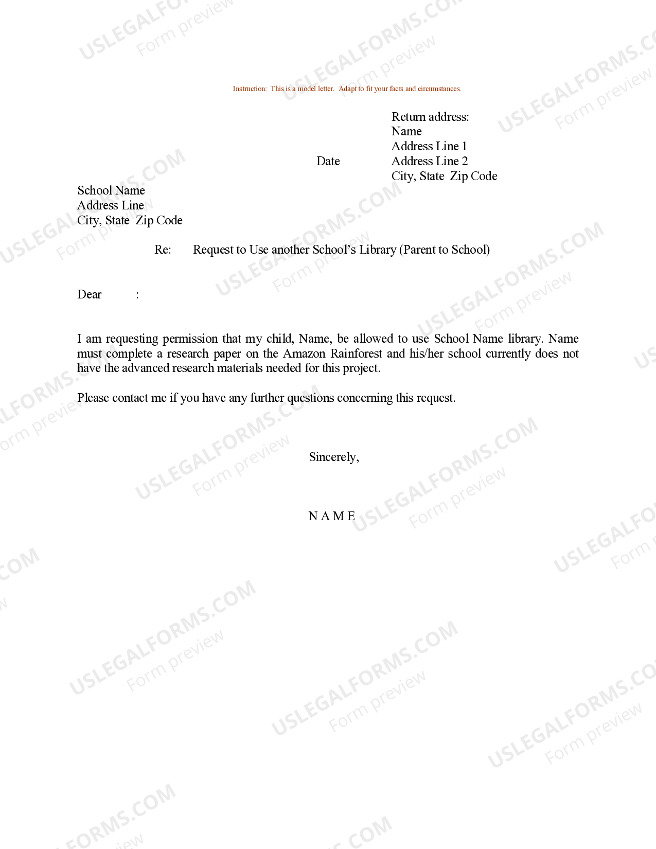 Connecticut Sample Letter for Request to Use another School's Library ...